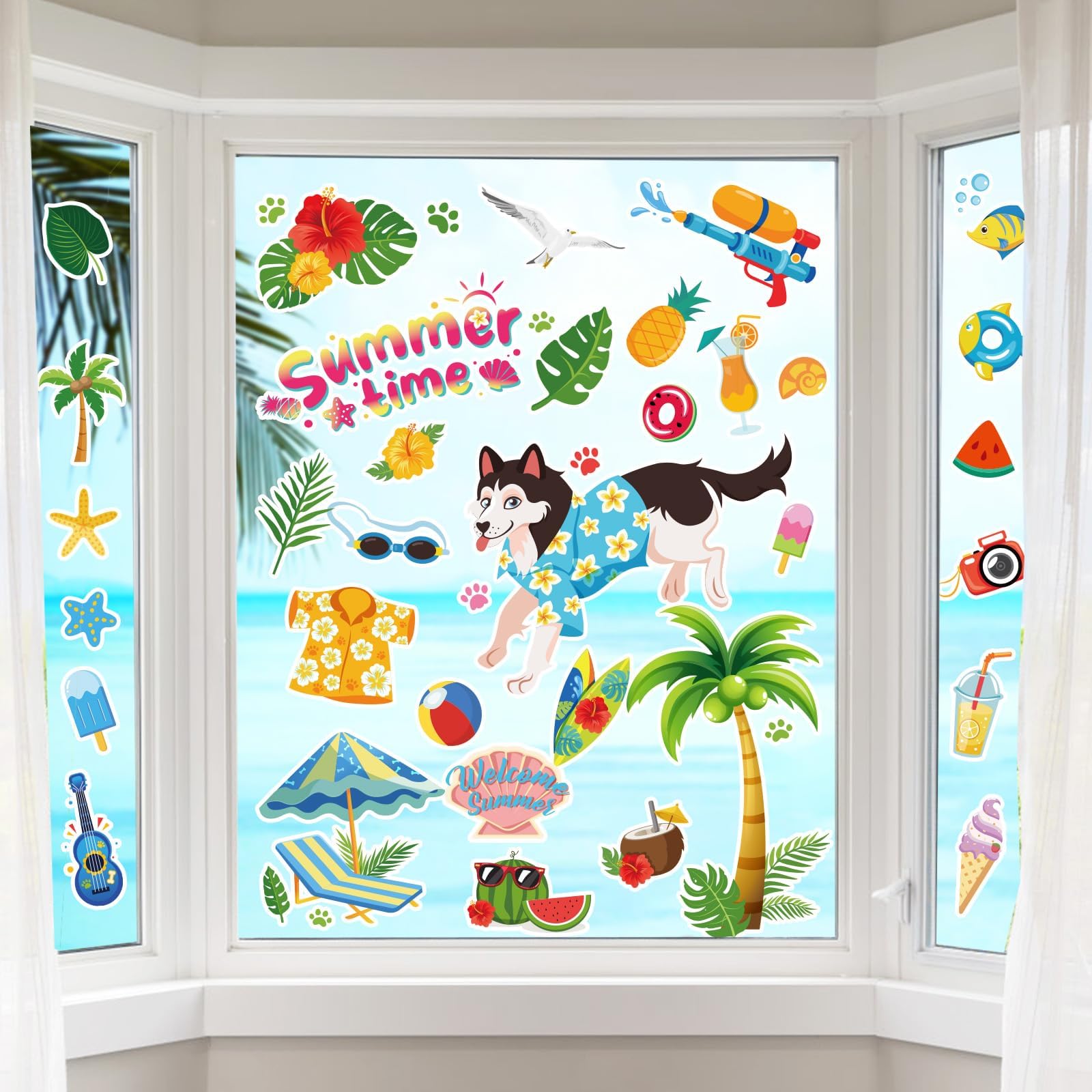Amazon.com: HOWAF 9 Sheets Summer Window Clings, Hello Summer Dogs Cats ...