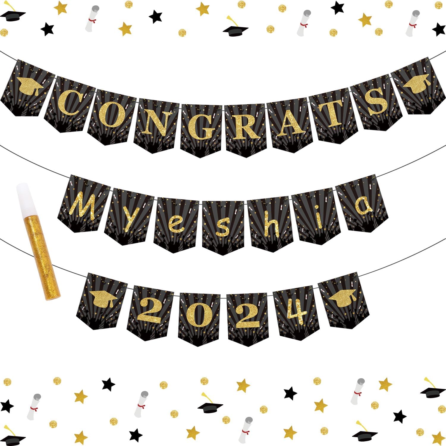 Amazon.com: JOYMEMO Graduation Banner 2024 Personalized Black and Gold ...