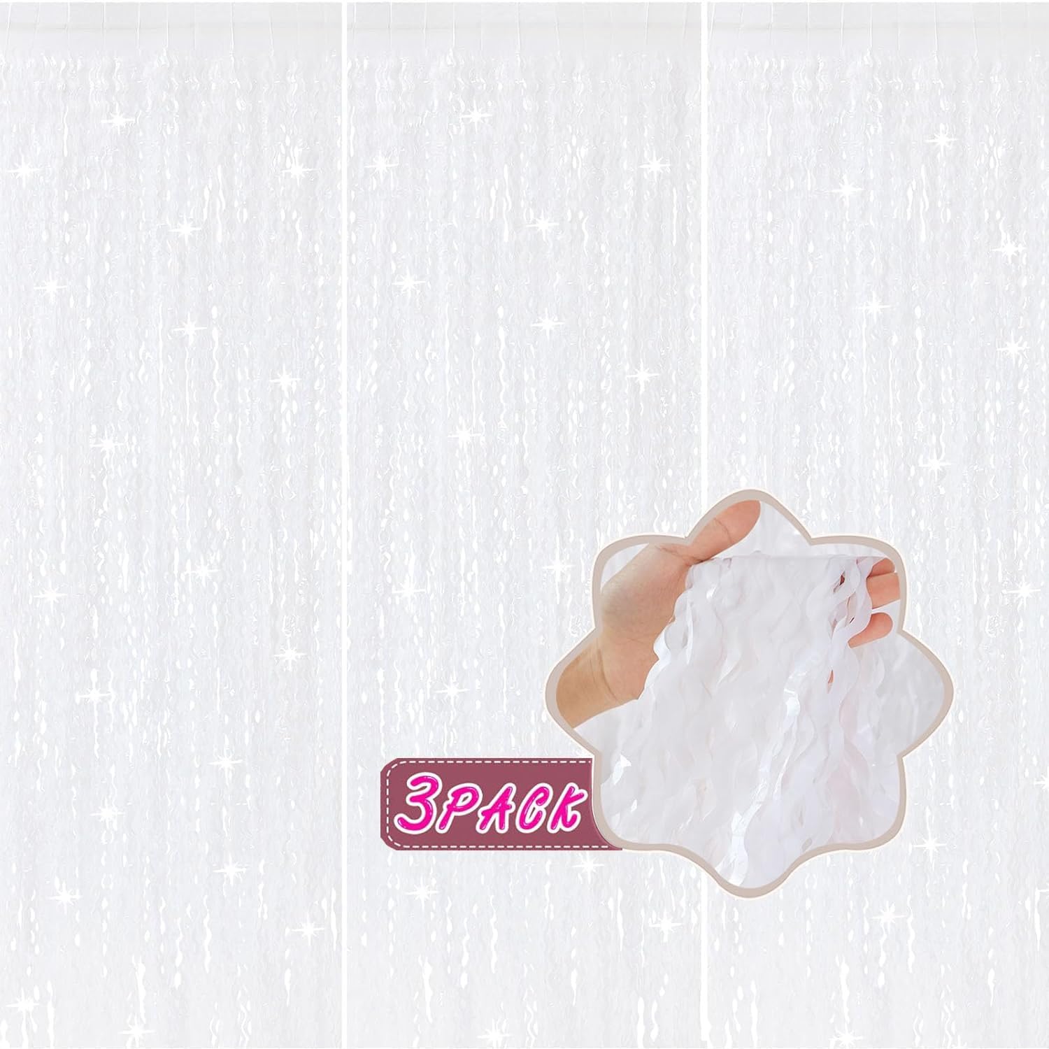 Amazon.com: 3Pcs Wavy White Metallic Tinsel Curtain Foil Fringe ...