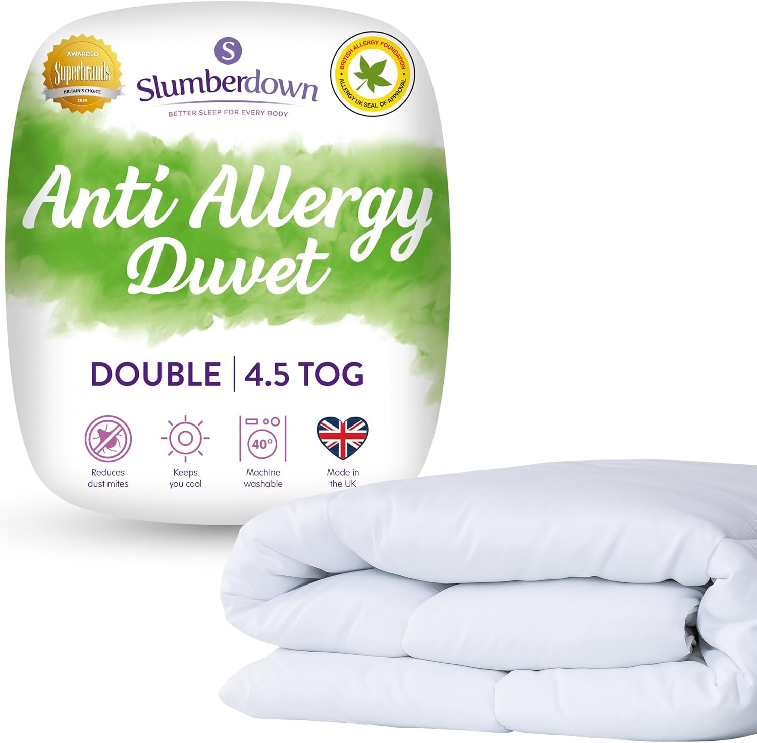 Slumberdown Anti Allergy Double Duvet - 4.5 Tog Lightweight Cool Summer ...
