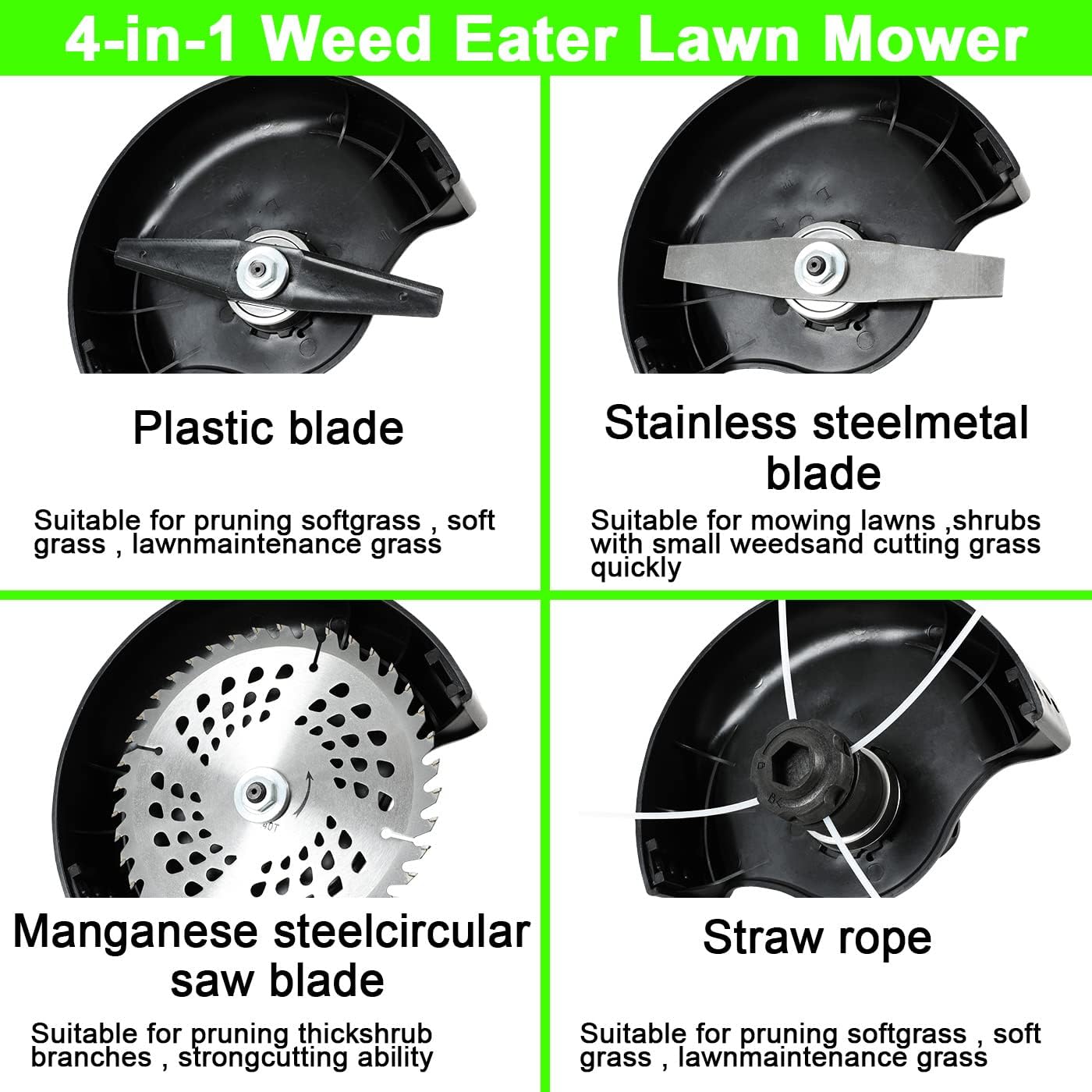 Buy Cordless Weed Eater String Trimmer Green, 4-in-1 Mini Lawn Mower ...