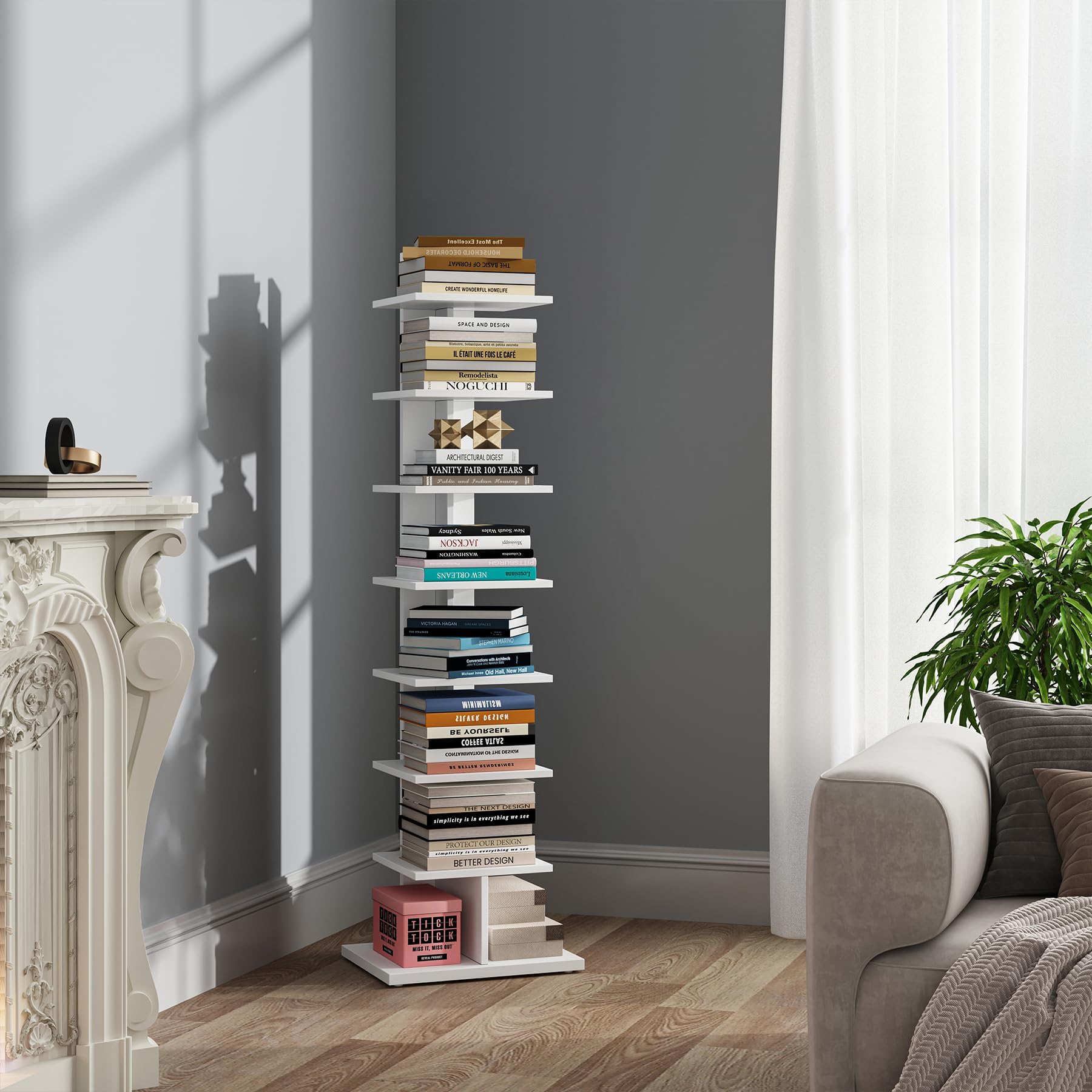 Amazon.com: 9-Tier Spine Bookshelf, Metal Bookcase, Vertical Spine Book ...
