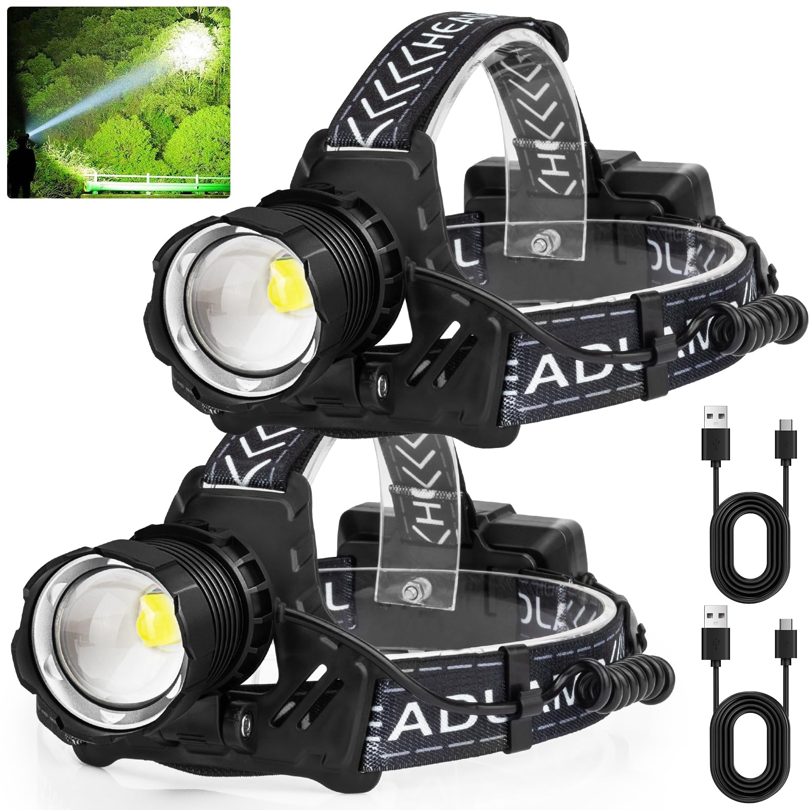 Amazon.com: LED Rechargeable Headlamp, 190000 Lumens Super Bright Head ...