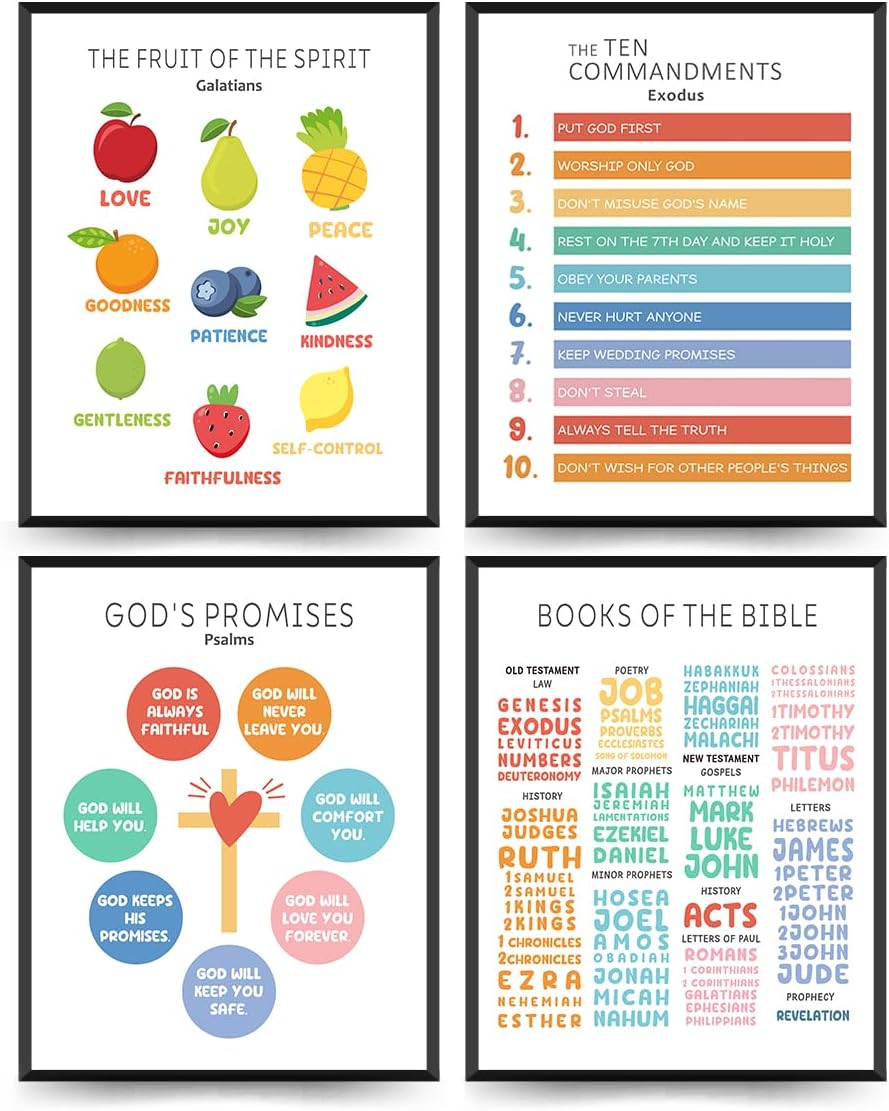 Amazon.com: ETVISO Christian Wall Art Set of 4, Sunday School ...