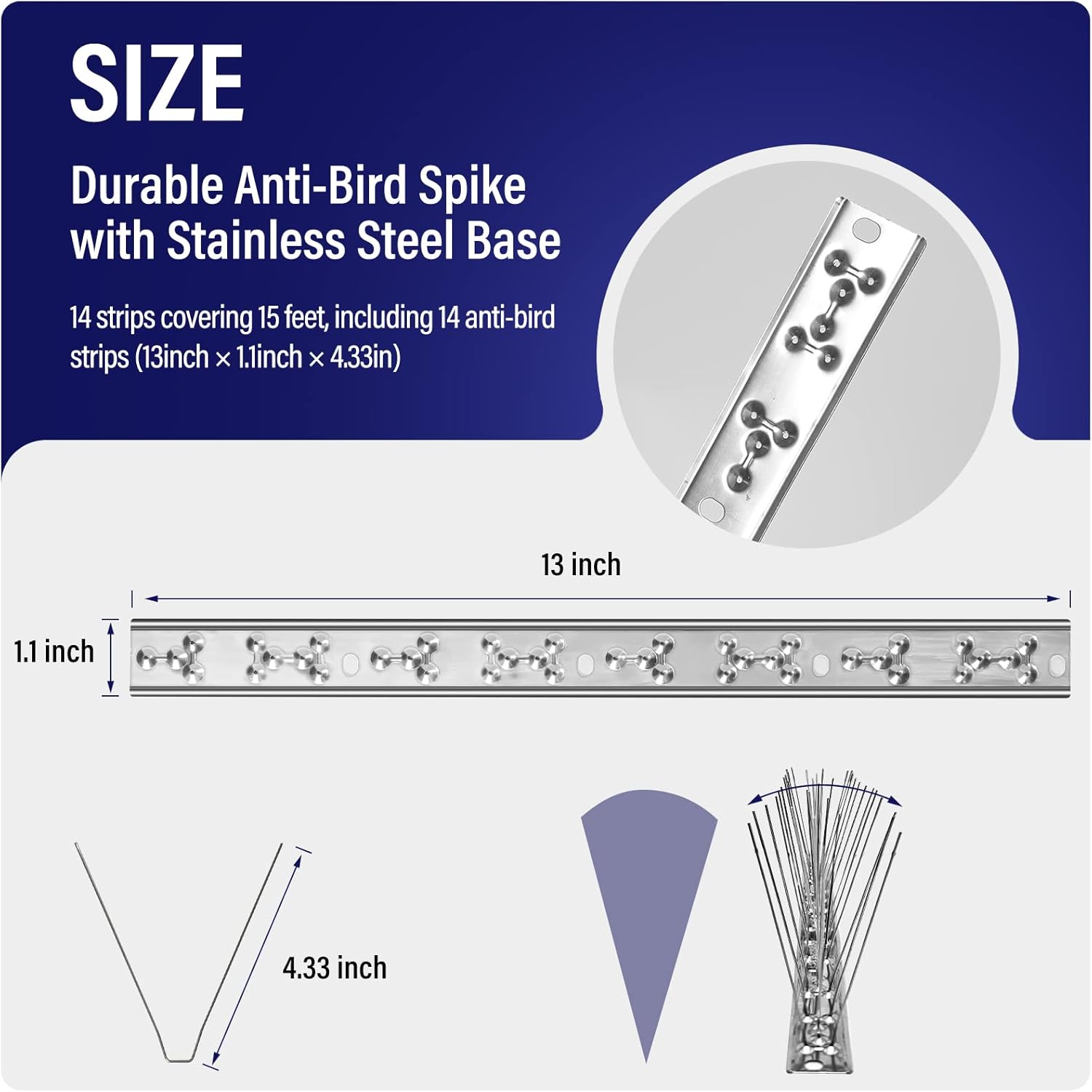 15-Foot Bird Spikes with Stainless Steel Base for Deterring Pigeons ...