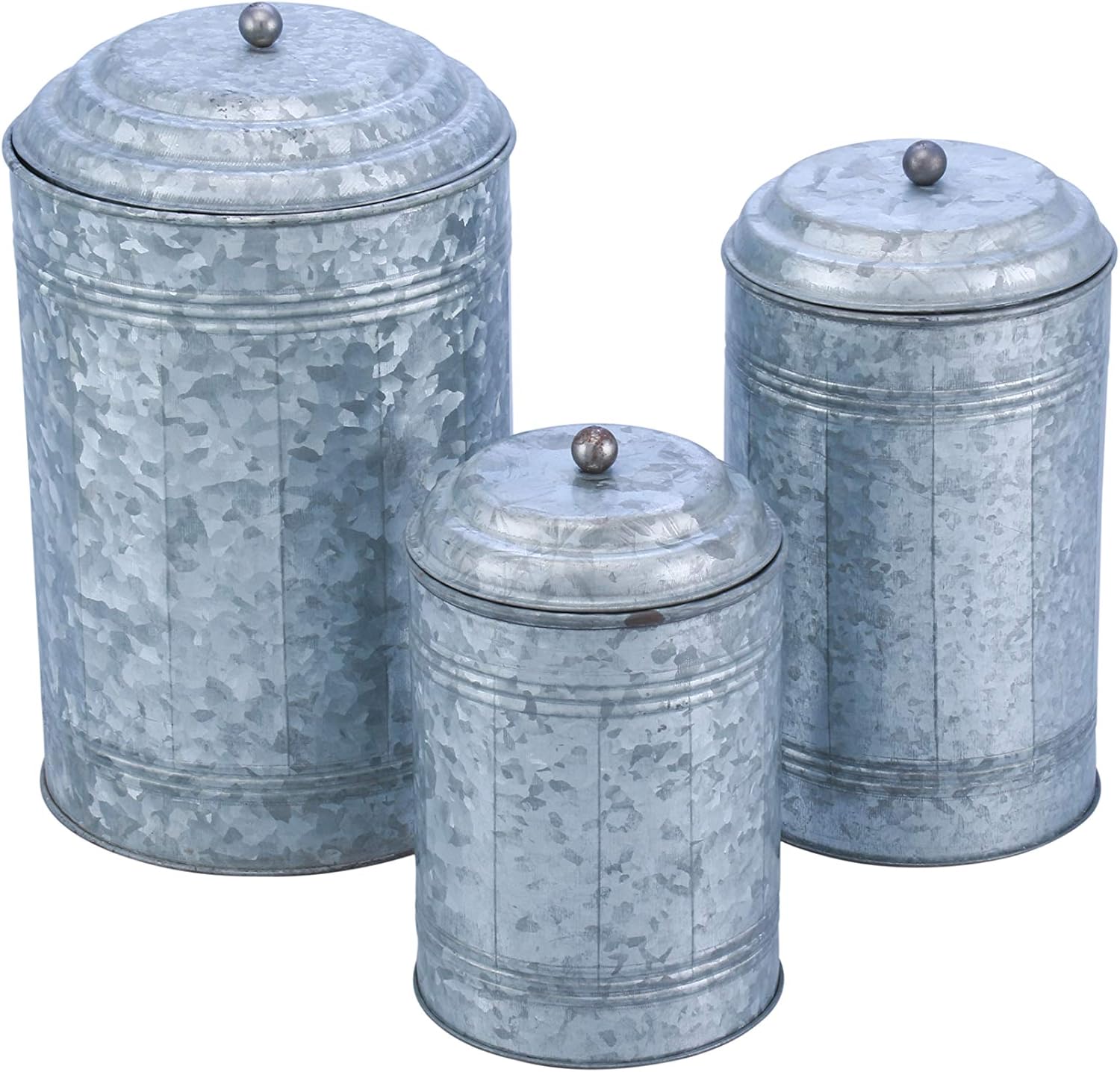 Amazon.com: Benjara Rustic Metal Galvanized Canisters, Set of 3 ...