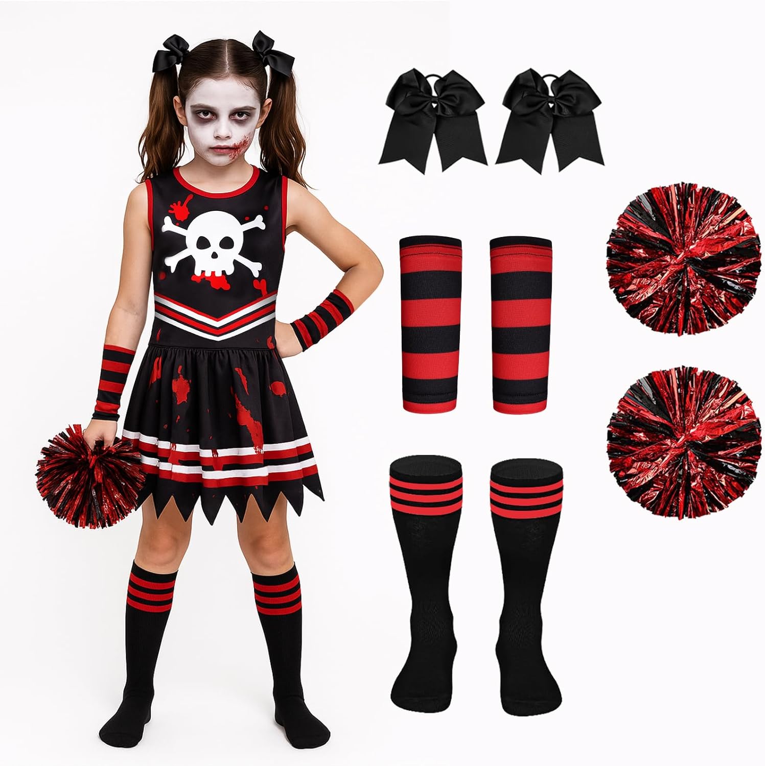 Amazon.com: LiuSuper Zombie Cheerleader Costume for Girls, Bloody Skull ...