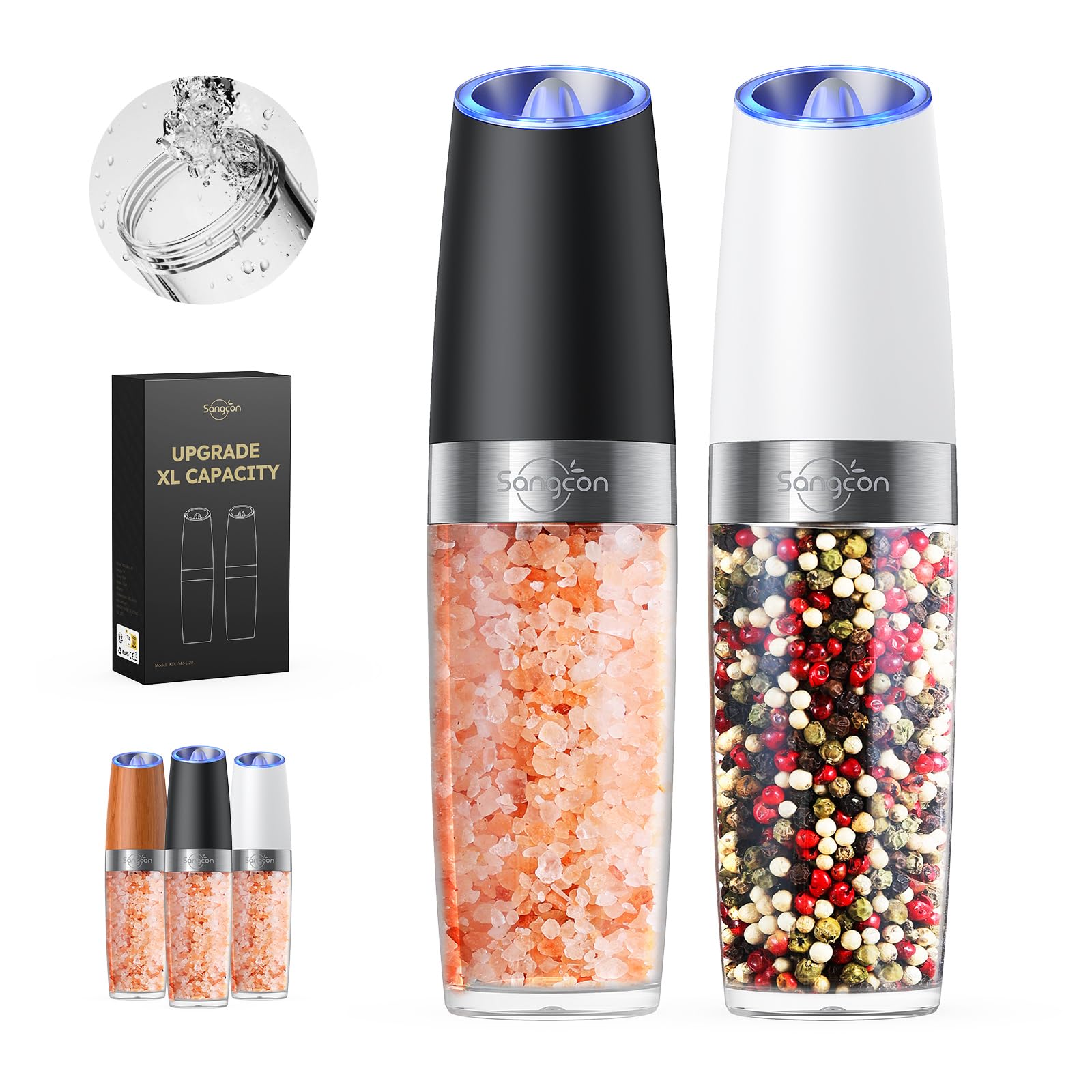 Amazon.com: Sangcon Gravity Electric Salt and Pepper Grinder Set ...