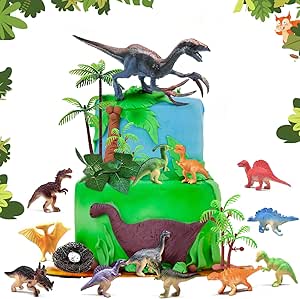 Amazon.com: 24 Pieces Dinosaur Cake Toppers, 13 Pieces Dinosaurs, 11 ...