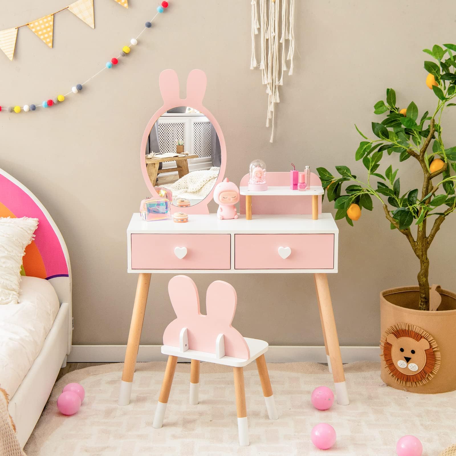 Amazon.com: MU Kids Vanity with Lights, Princess Makeup Vanity Desk ...