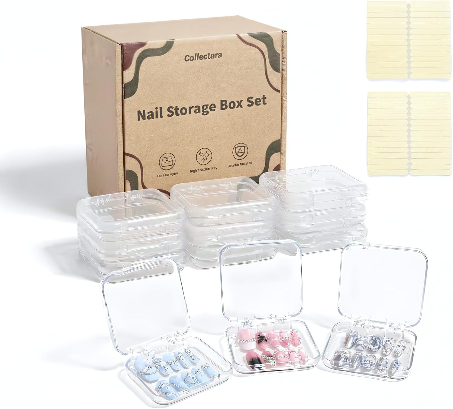 Amazon.com: 12 Pcs Press on Nail Storage Box with 60 Pcs Double Sided ...