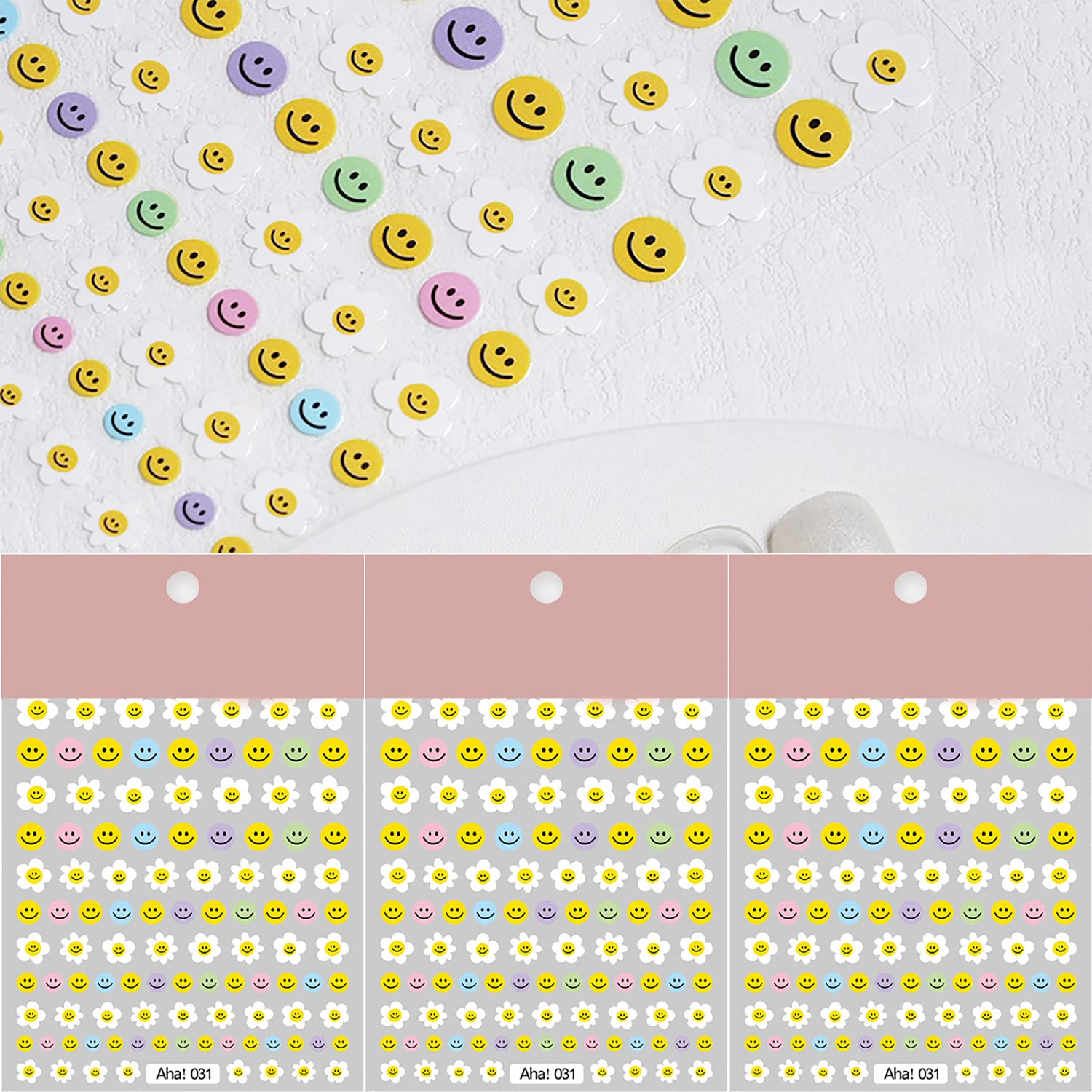 Amazon.com: Cute Smile Nail Art Sticker Flowers Face Nail Decal 3D Self ...