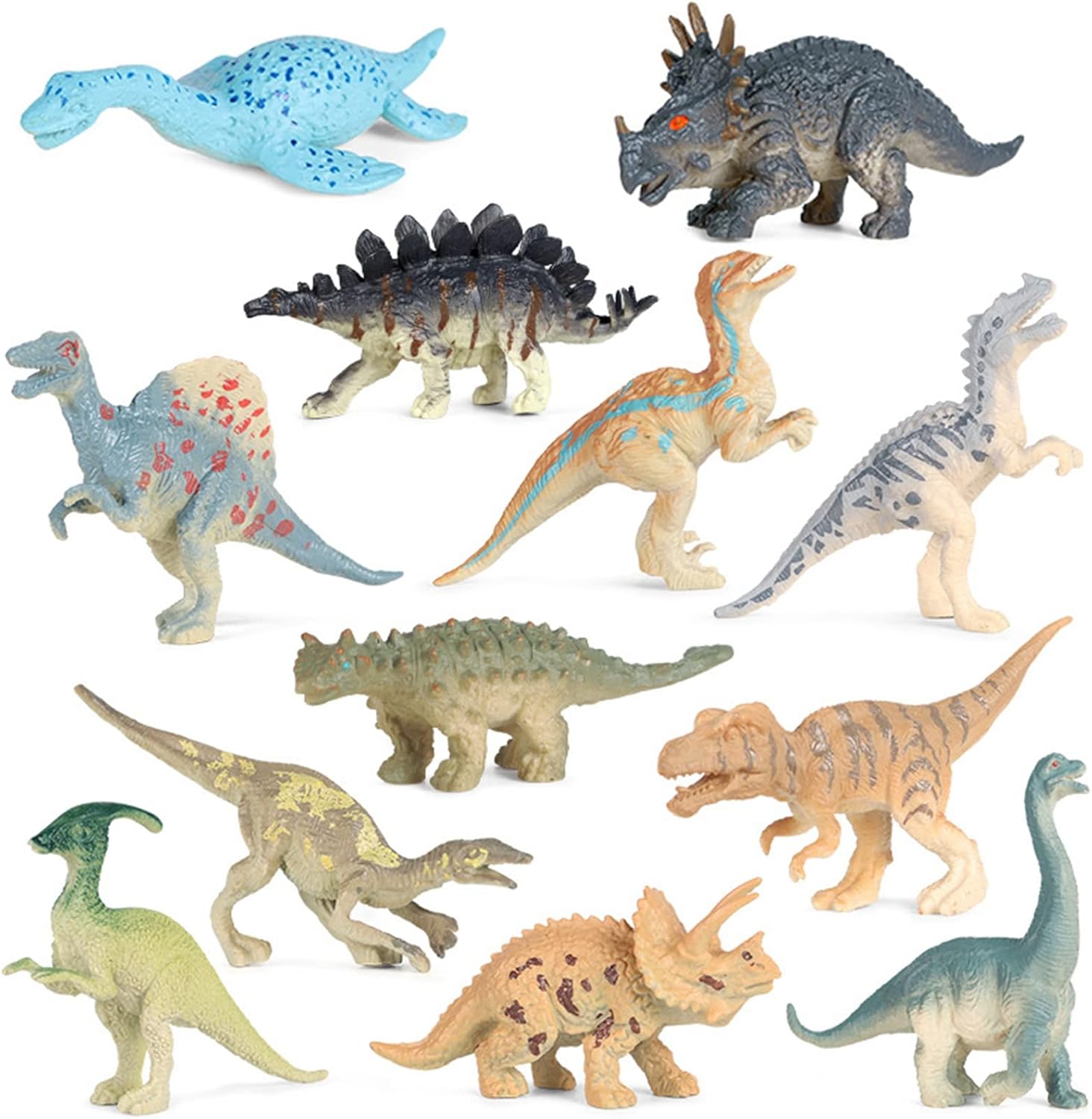 Techshining 12pcs Dinosaur Figures, Plastic Assorted Dinosaur Figurine ...