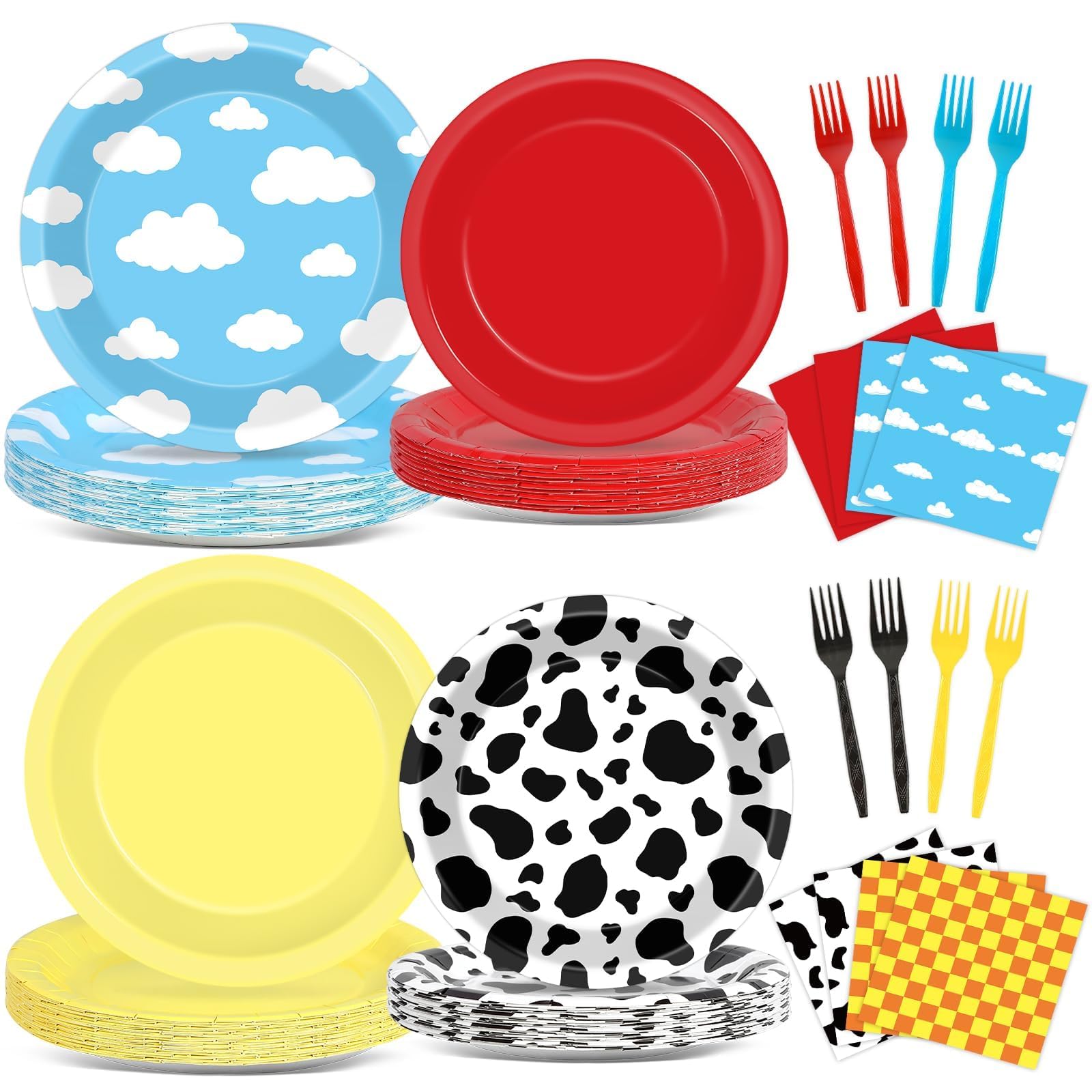 Amazon.com: 96PCS Cartoon Story Party Paper Plates and Napkins for Toy ...