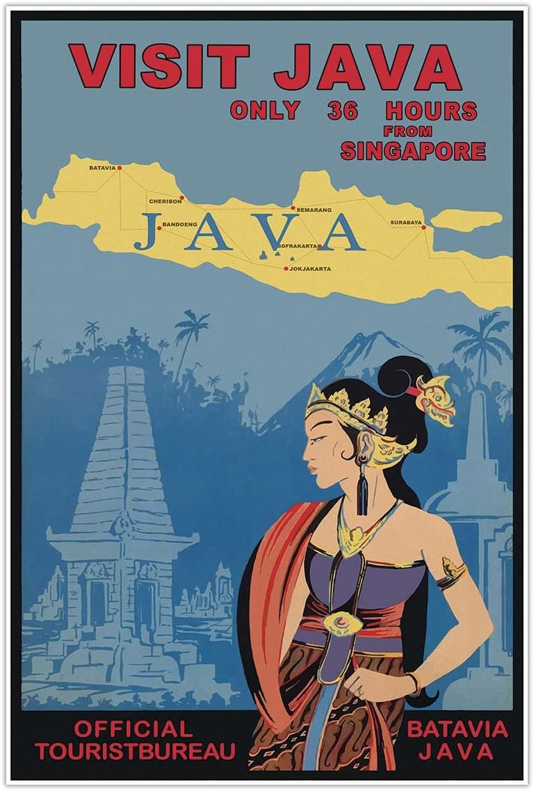Amazon.com: Visit Java Travel Print | Art Print Poster Vintage Wall ...