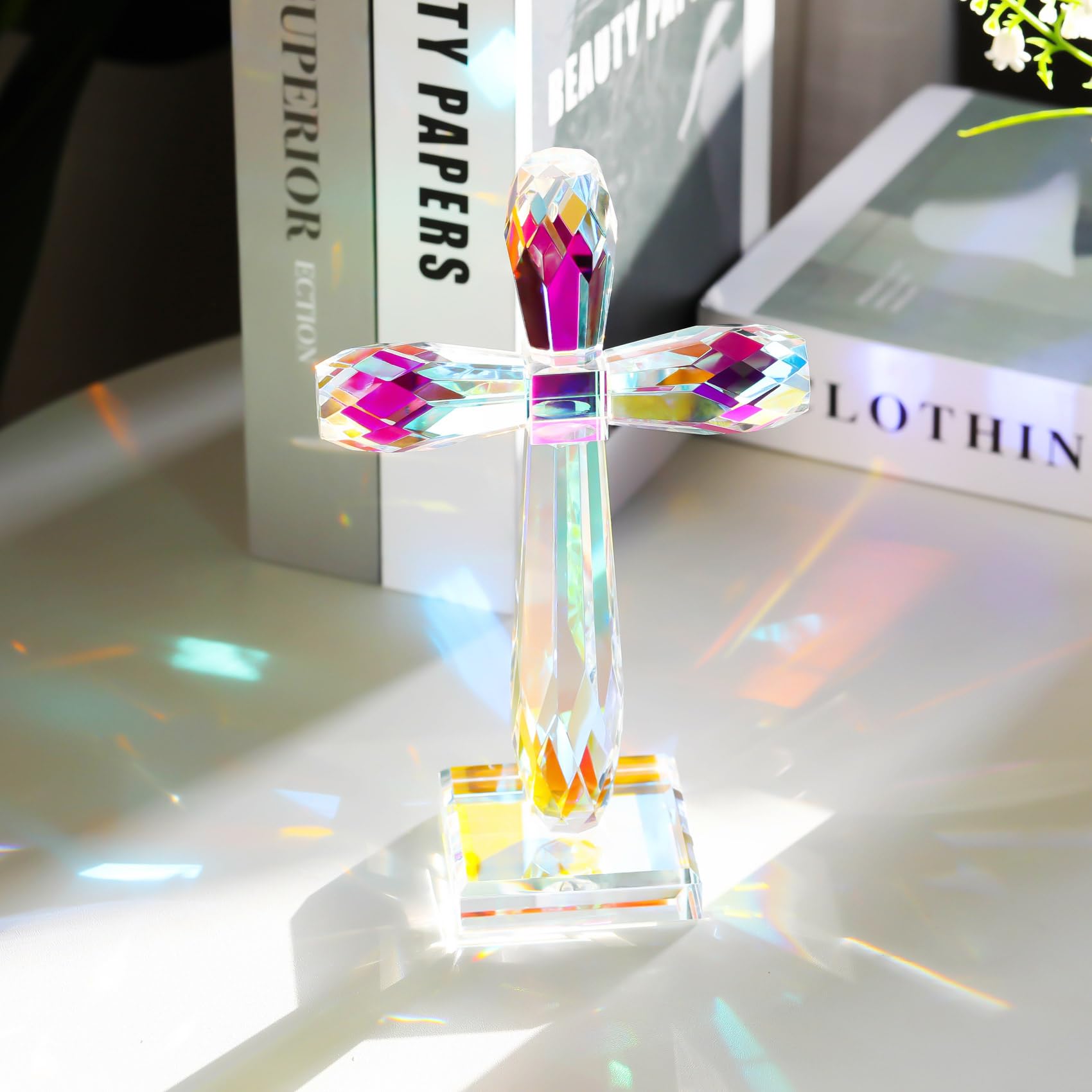 Snapklik.com : Colorful Crystal Standing Cross Decor, Handmade Glass ...