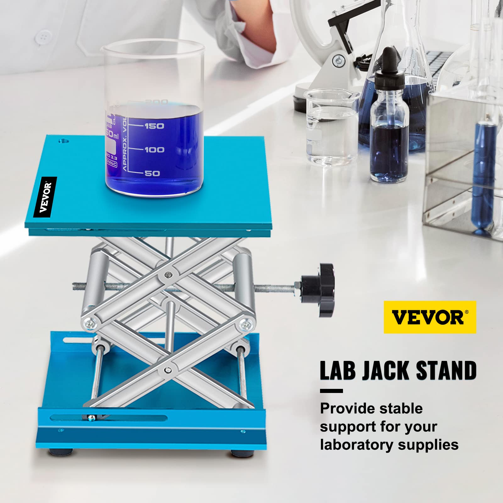 VEVOR Lab Jack Stand, 8" x 8" Aluminum Oxide Lab Lift Jack with 2.4"-12 ...