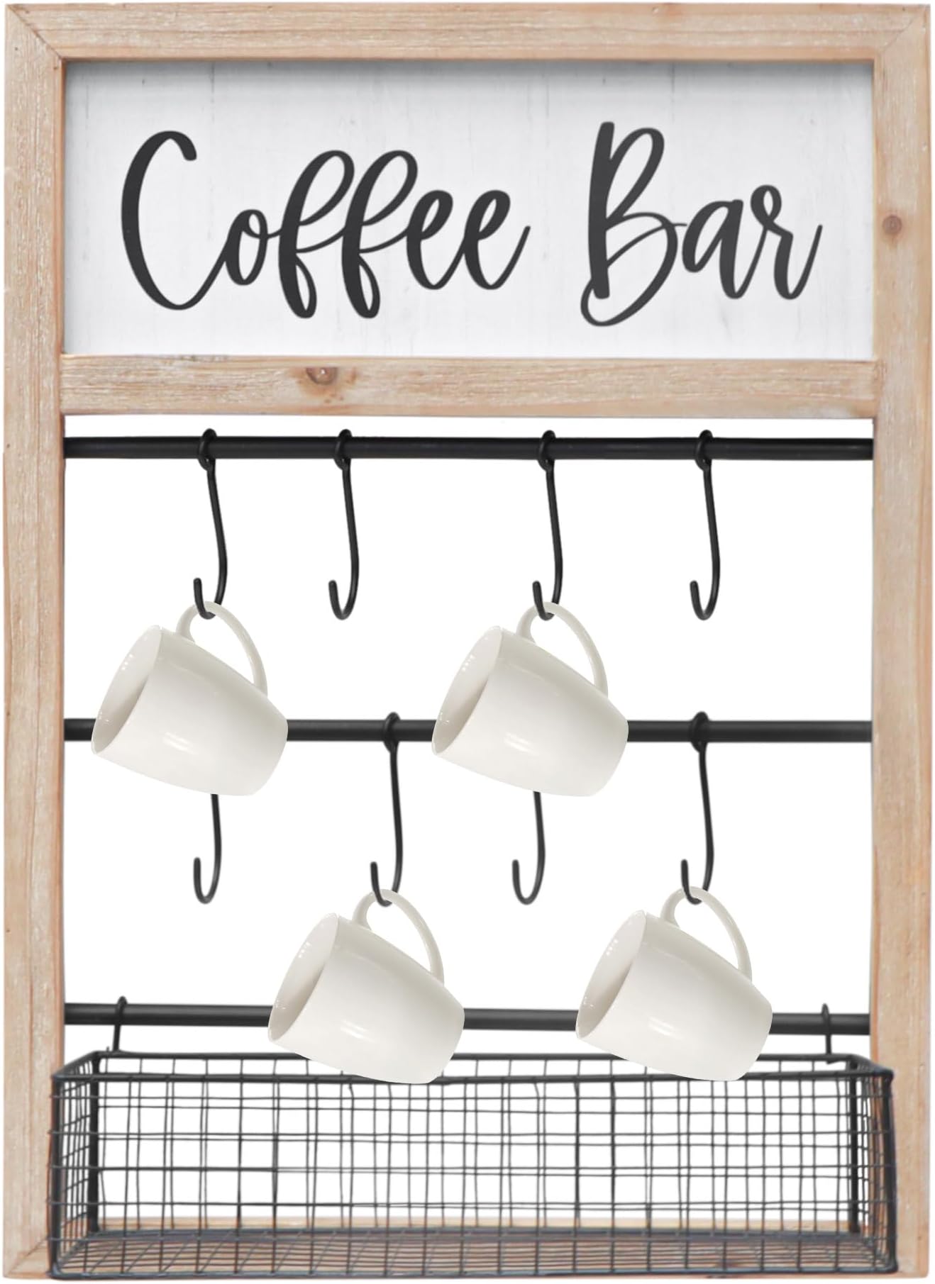 Amazon.com: Coffee Mug Wall Rack with 8 Hooks and Storage Basket ...