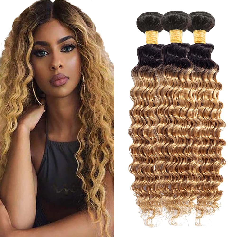 Amazon.com : NiegMeag 1b/27 Deep Wave Bundles Human Hair Honey Blonde ...