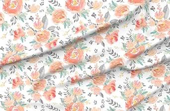 Amazon.com: Spoonflower Fabric - Floral Flowers Boho Peach Pink Mint ...