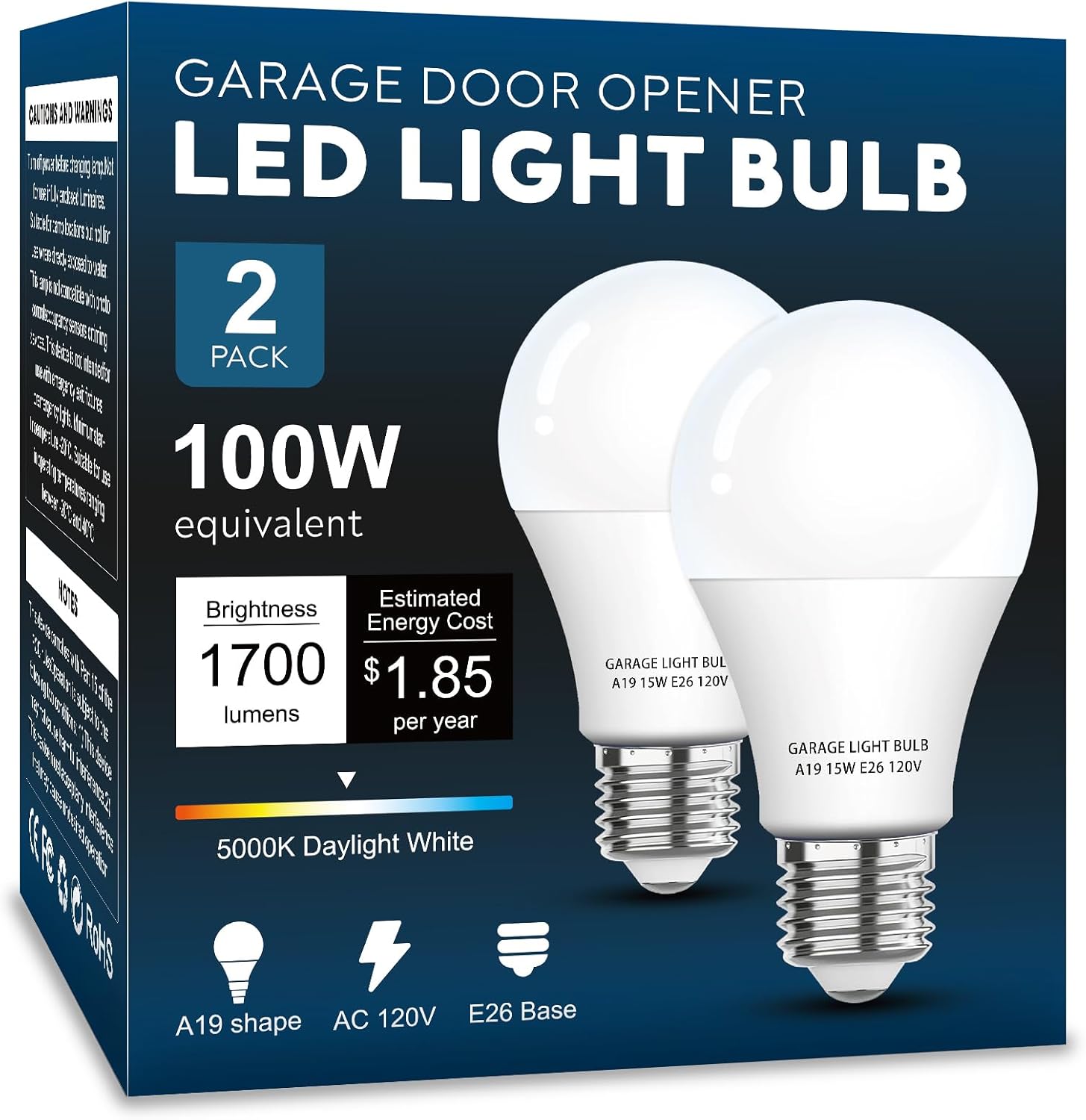 LOXYEE Garage Door Opener LED Light Bulb 2 Pack，15W Equivalent to 100W ...