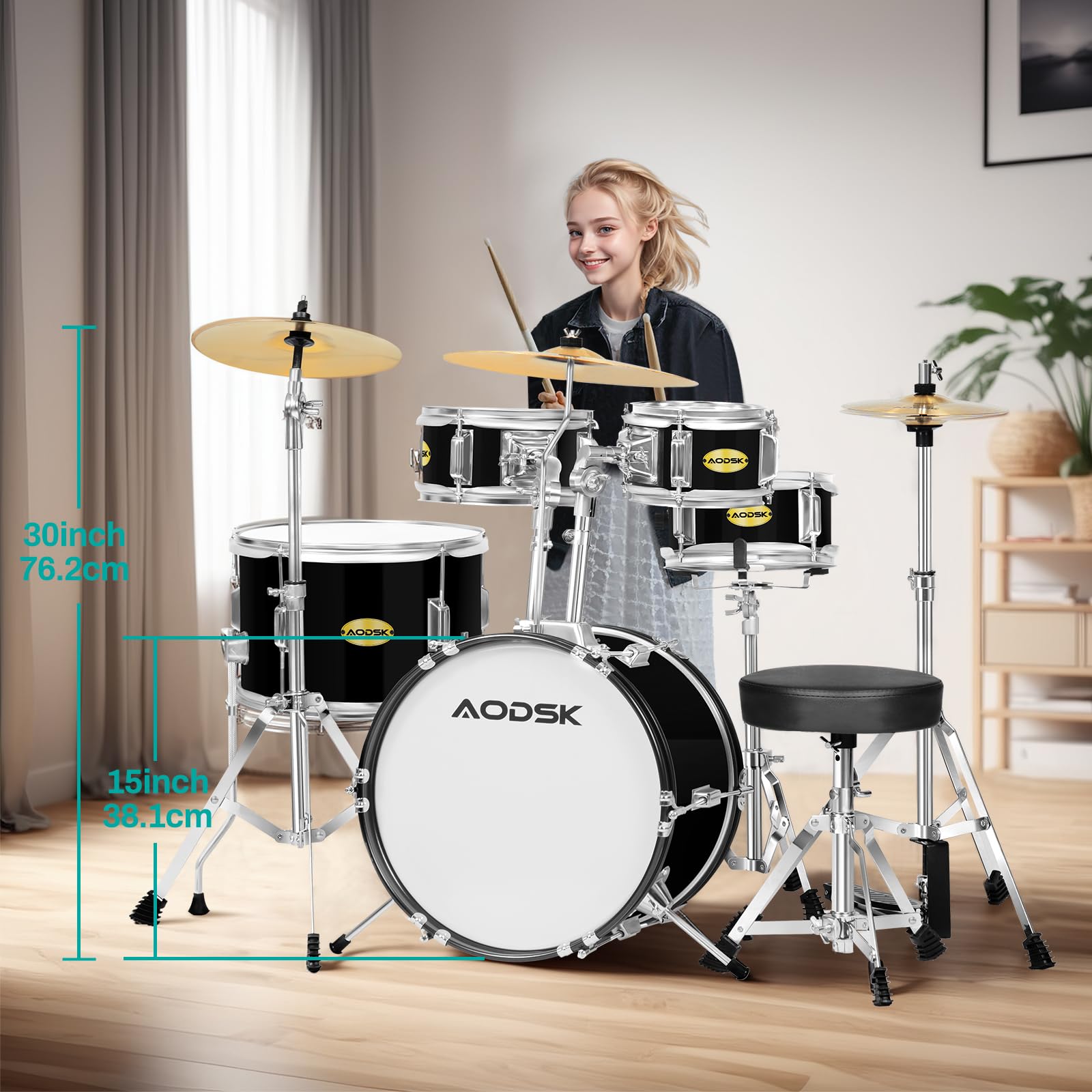 Snapklik.com : AODSK Drum Sets 5-Piece For Beginners, 14 Inch Full Size ...