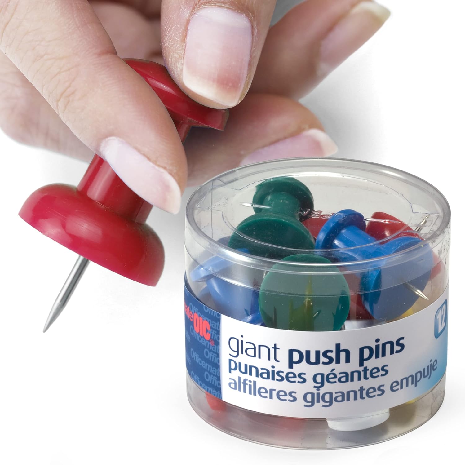 Amazon.com : Officemate Giant Push Pins 1.5 Inch, Assorted Colors, Tub ...