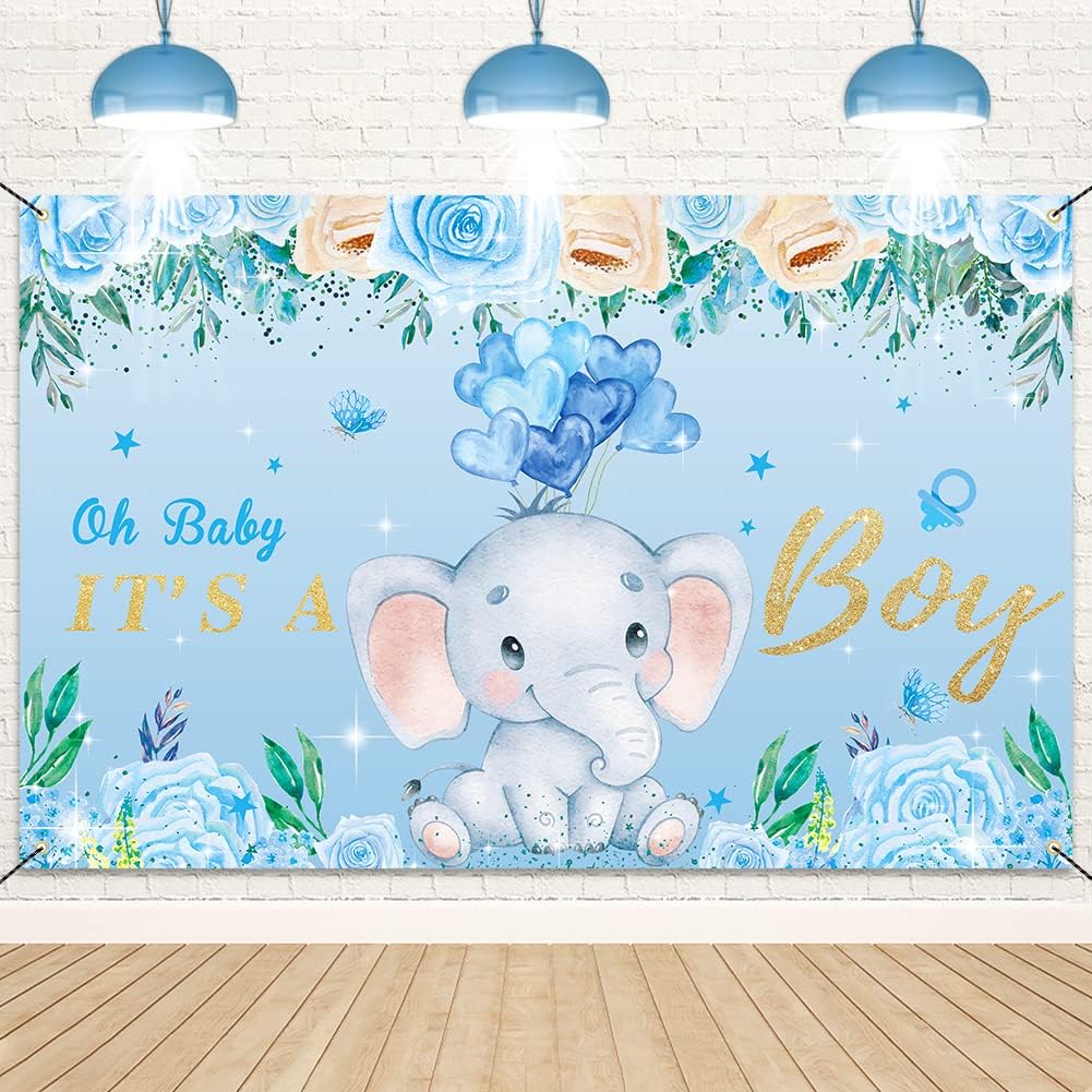 Amazon.com : Boy Baby Shower Backdrop Decorations Elephant Baby Shower ...
