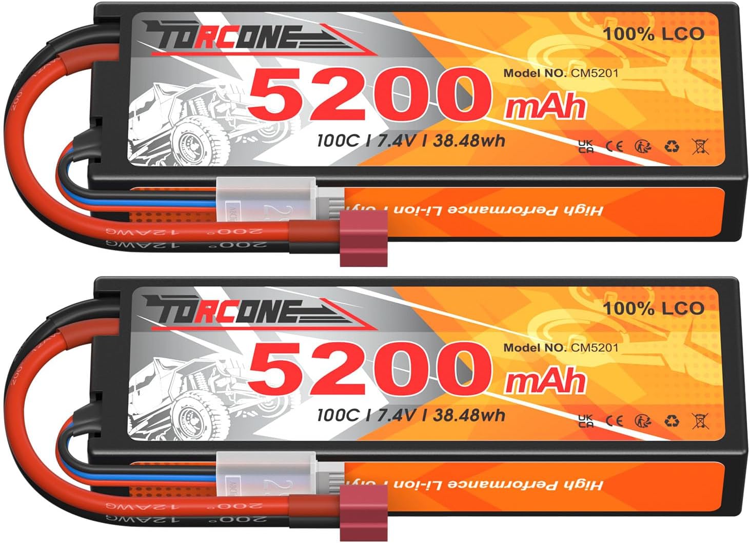Amazon.com: TORCONE 7.4V Lipo Battery 2S 100C 5200mAh Lipos 100% LCO ...