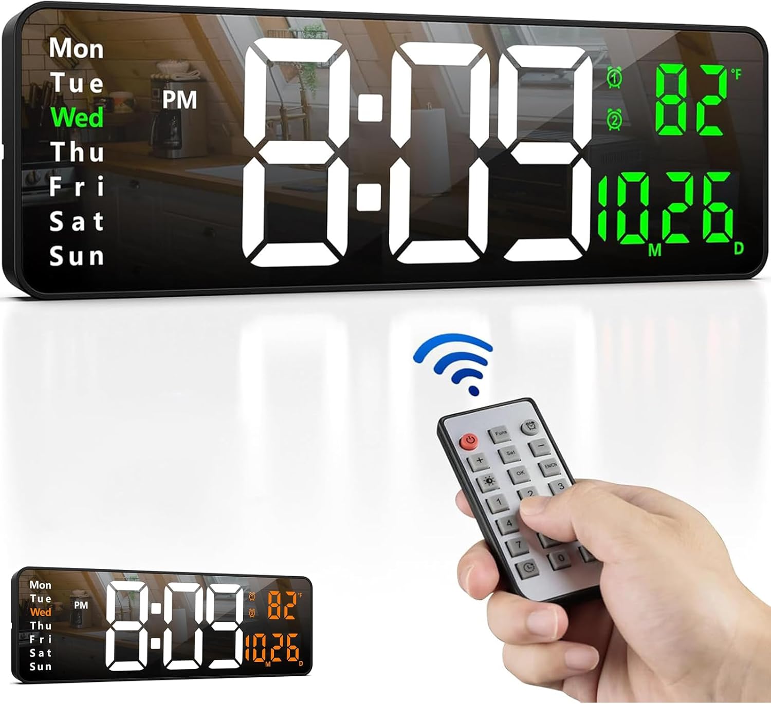 Reloj Pared Digital LED 16" Fecha Temp Semana Control | Paga Hasta 24 Meses
