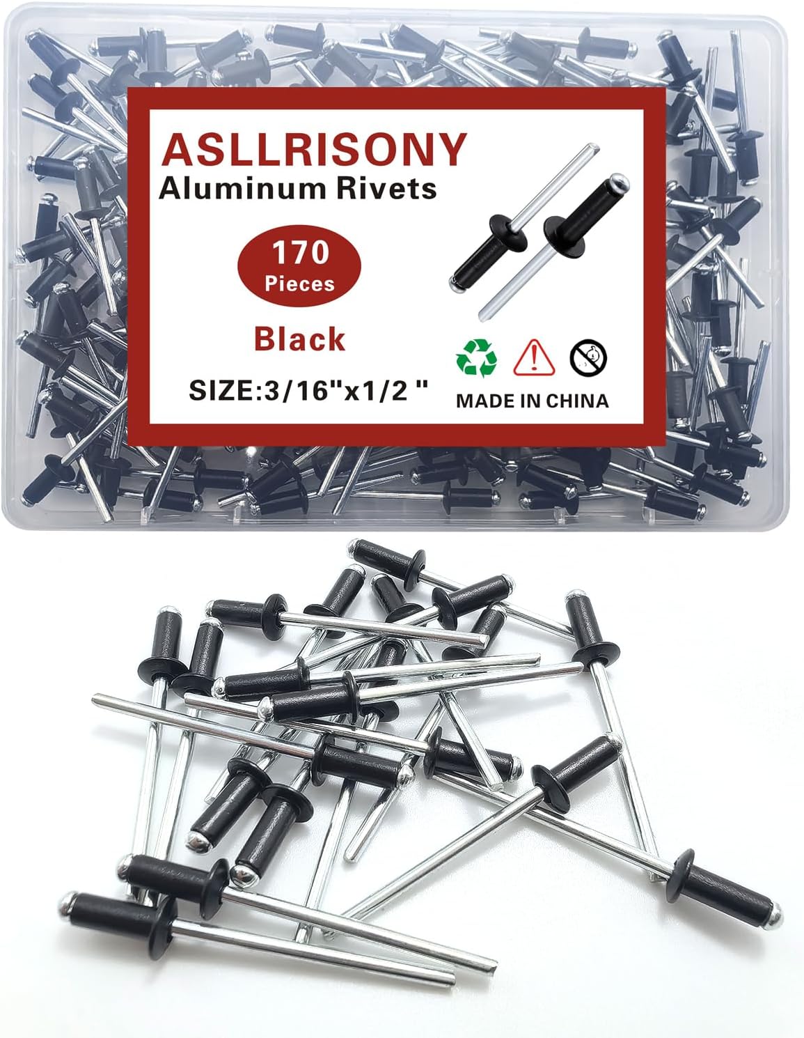 Amazon.com: ASLLRISONY 170 Pcs Pop Rivets,Aluminum Rivets,Aluminum Grip ...