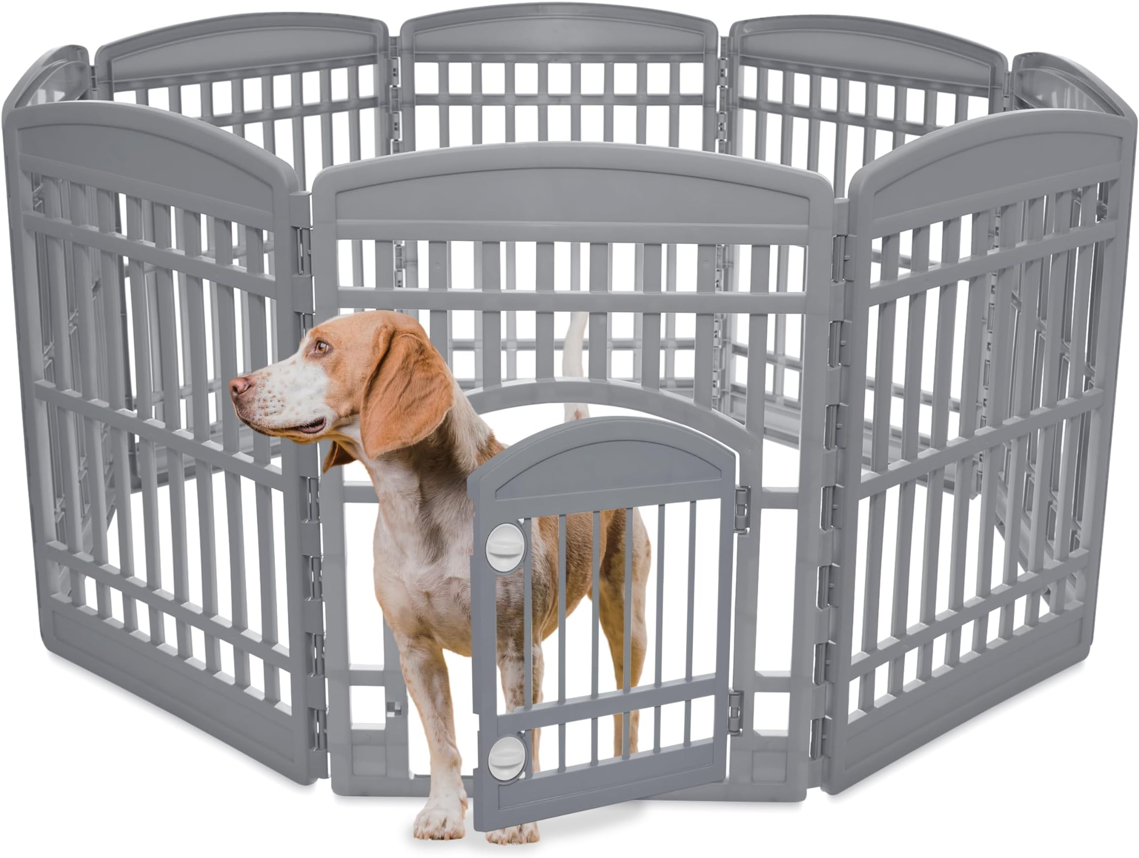Iris Ohyama Dog Pen with Lockable Door, H90cm, 8 Panels, Grey, Dog Cage ...