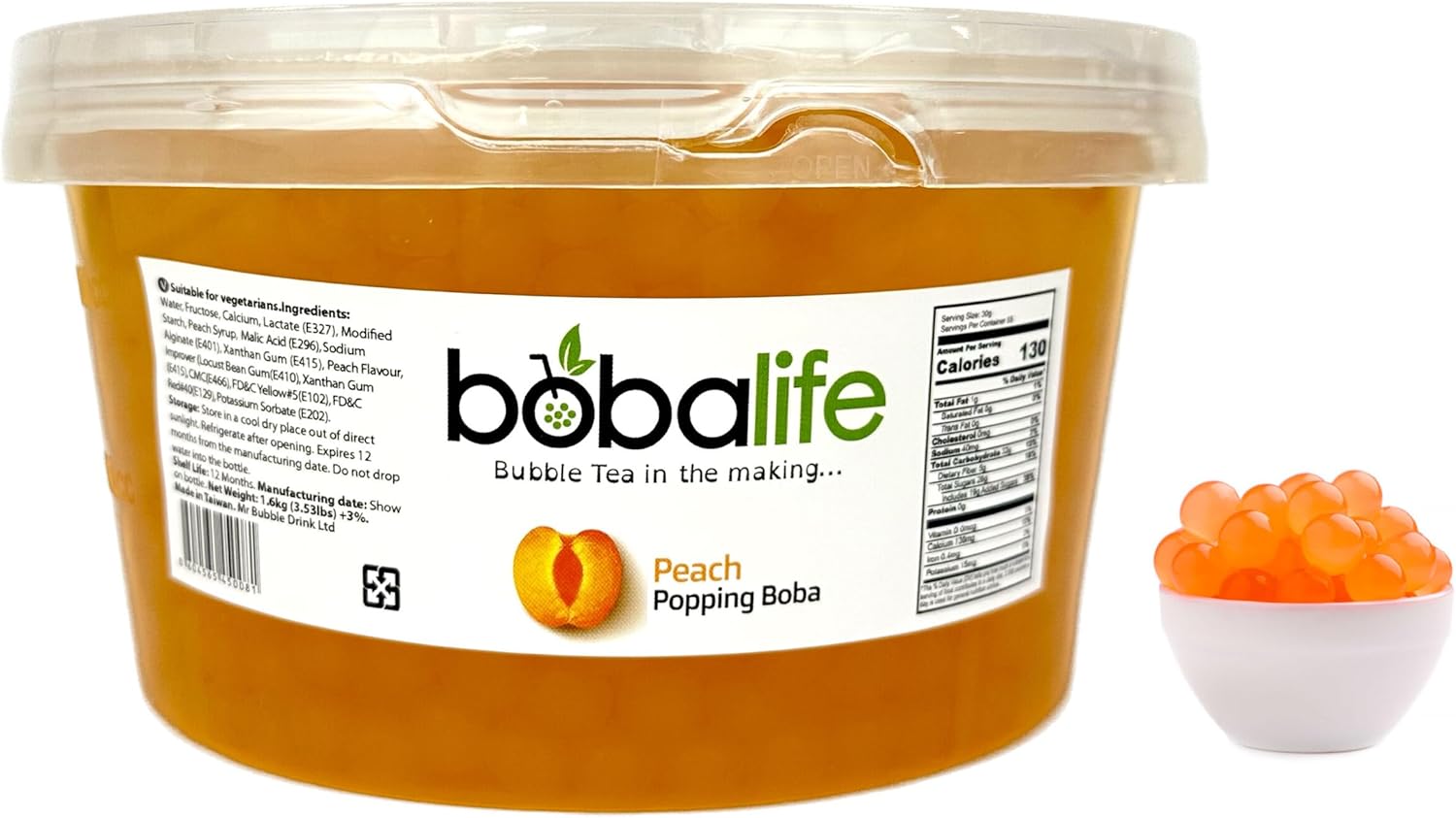 Bobalife Peach Flavoured Popping Boba 40 Servings (1.6kg), Fruit Juice ...