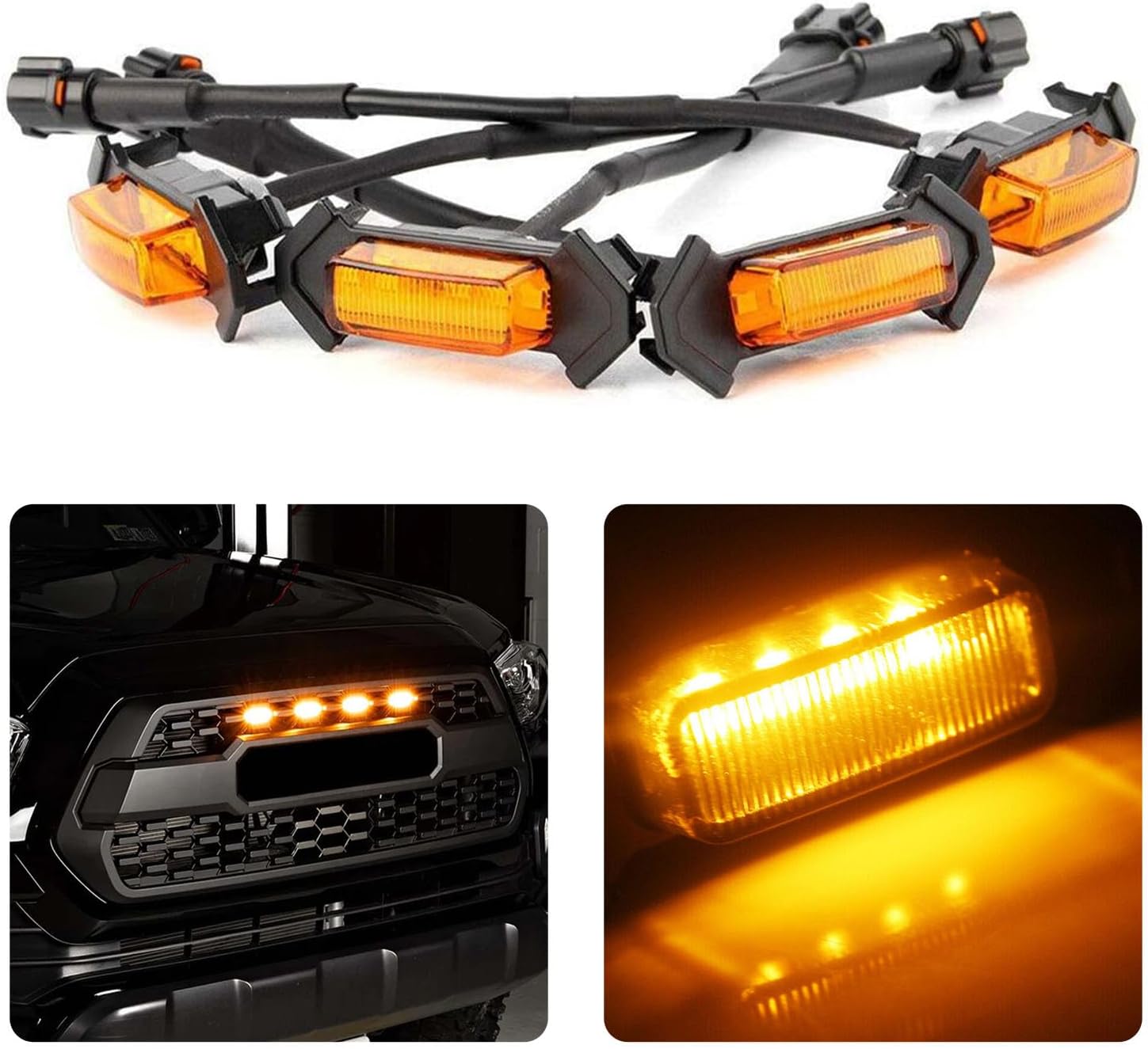 Amazon.com: QBOONPT 4PCS LED Grill Lights, LED Amber Grill Light, Front ...
