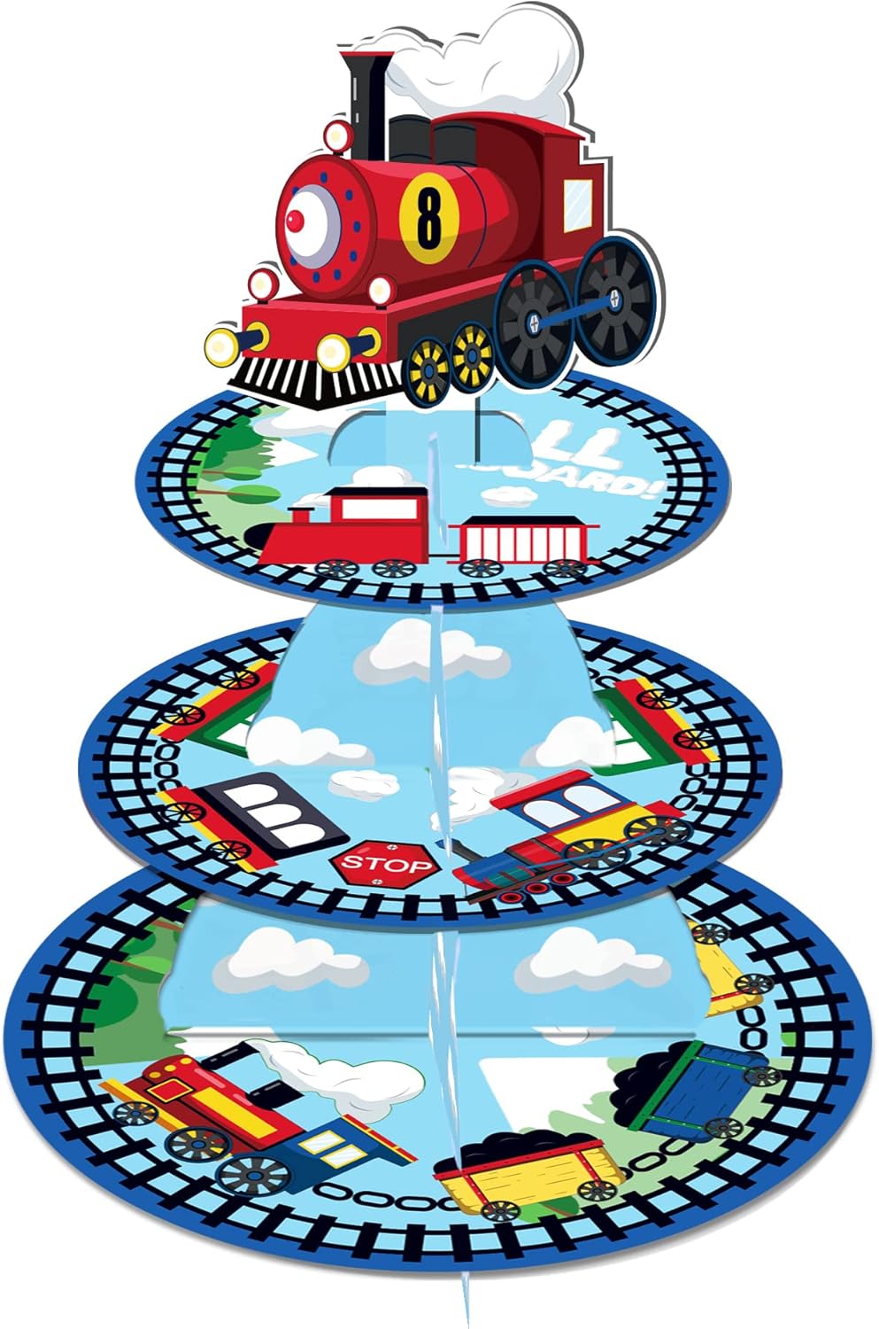 Amazon.com: Lide Road 3-Tier Train Cardboard Cupcake Stand - Birthday ...