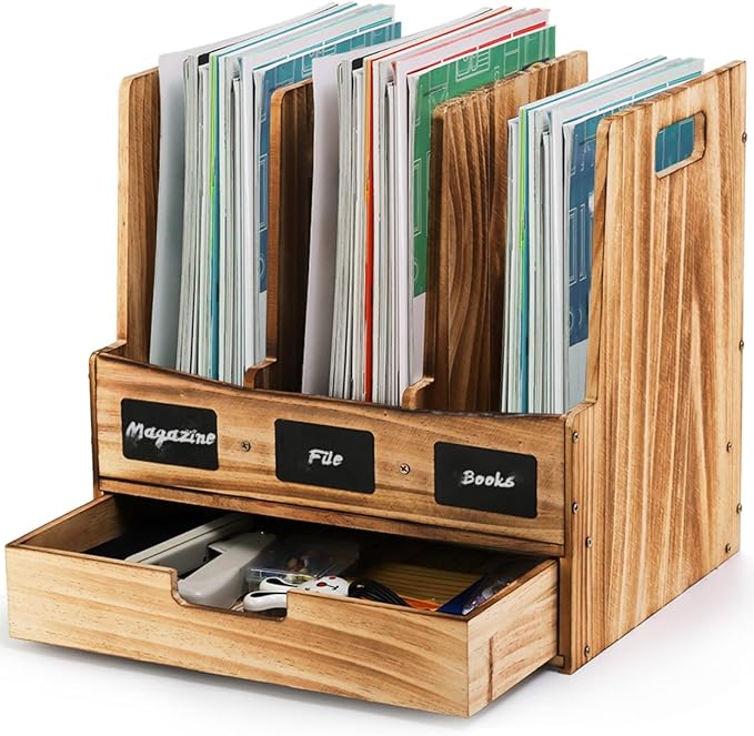 Amazon.com: Eorbow Wooden Desk File Organizer, Desktop Document Folder ...