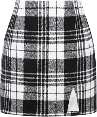 Amazon.com: Plaid Mini Skirts for Womens High Waisted Fall Winter Wool ...