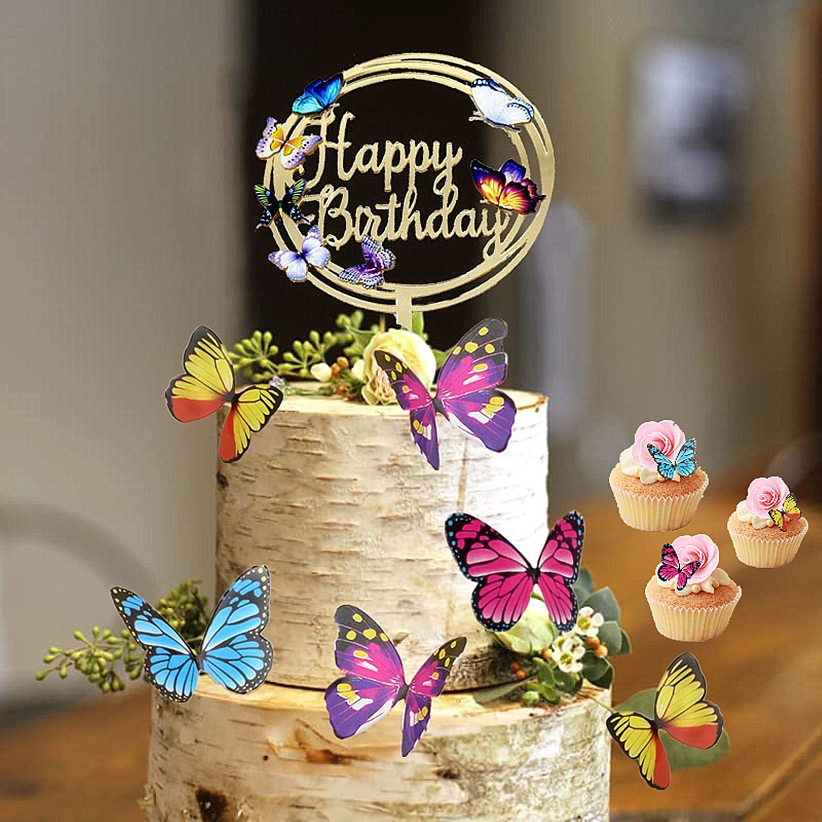 Buy Wootkey Butterfly Cake Toppers 1 Big Acrylic Cake Toppers 180Pcs ...