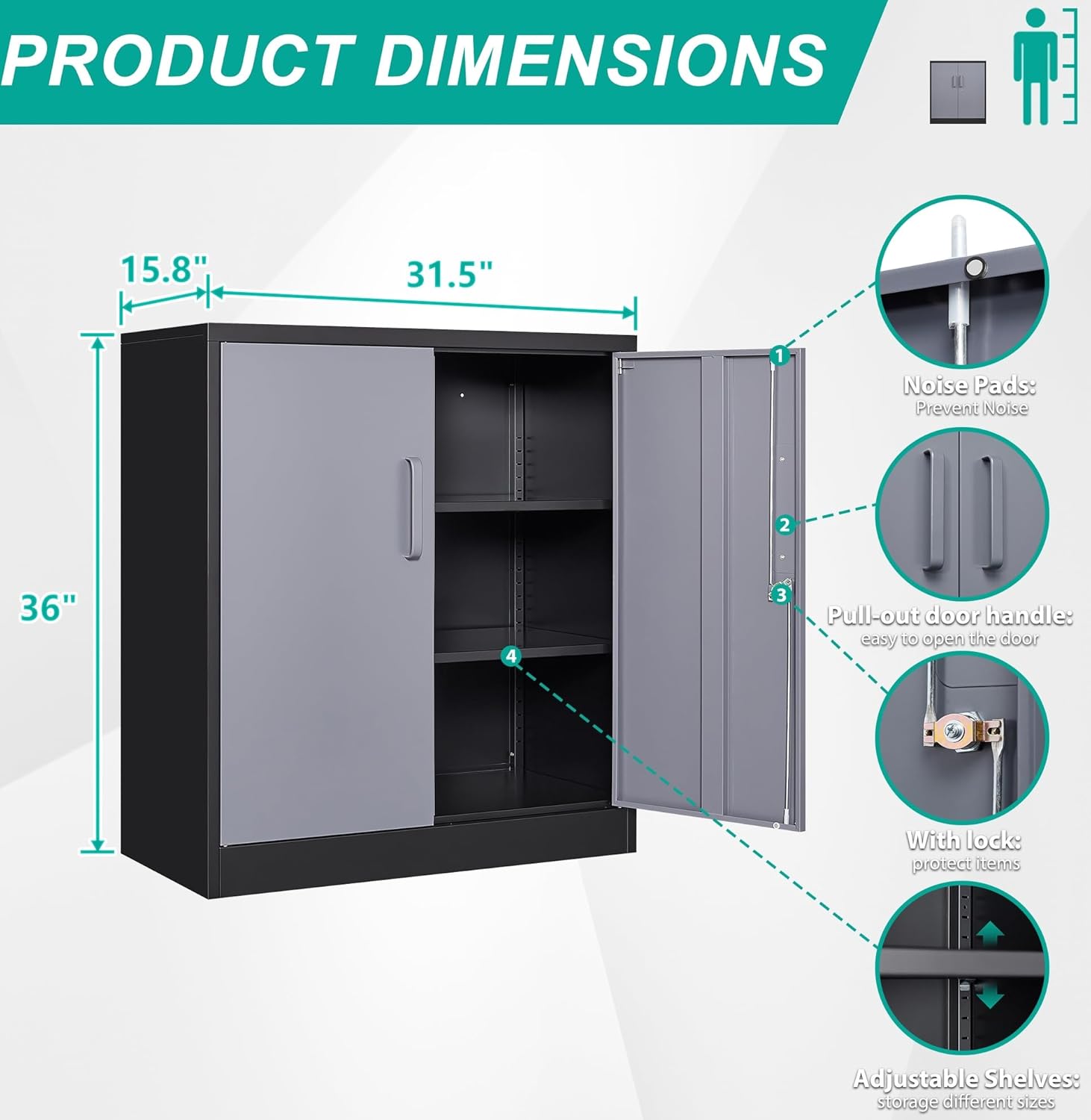 SISESOL Storage Cabinet with Doors and Shelves,Metal Storage Cabinet ...
