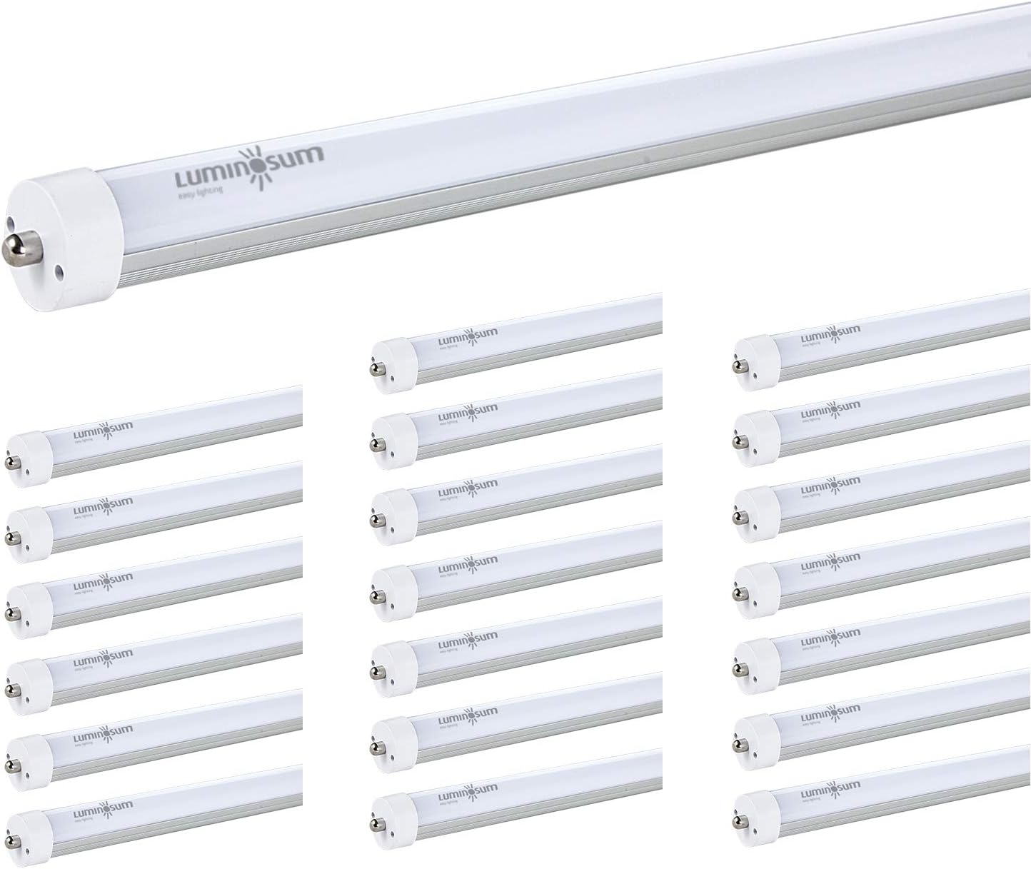 LUMINOSUM, 20-Pack, T8 T12 LED Tube Light 8ft 40W, Single Pin FA8 Base ...