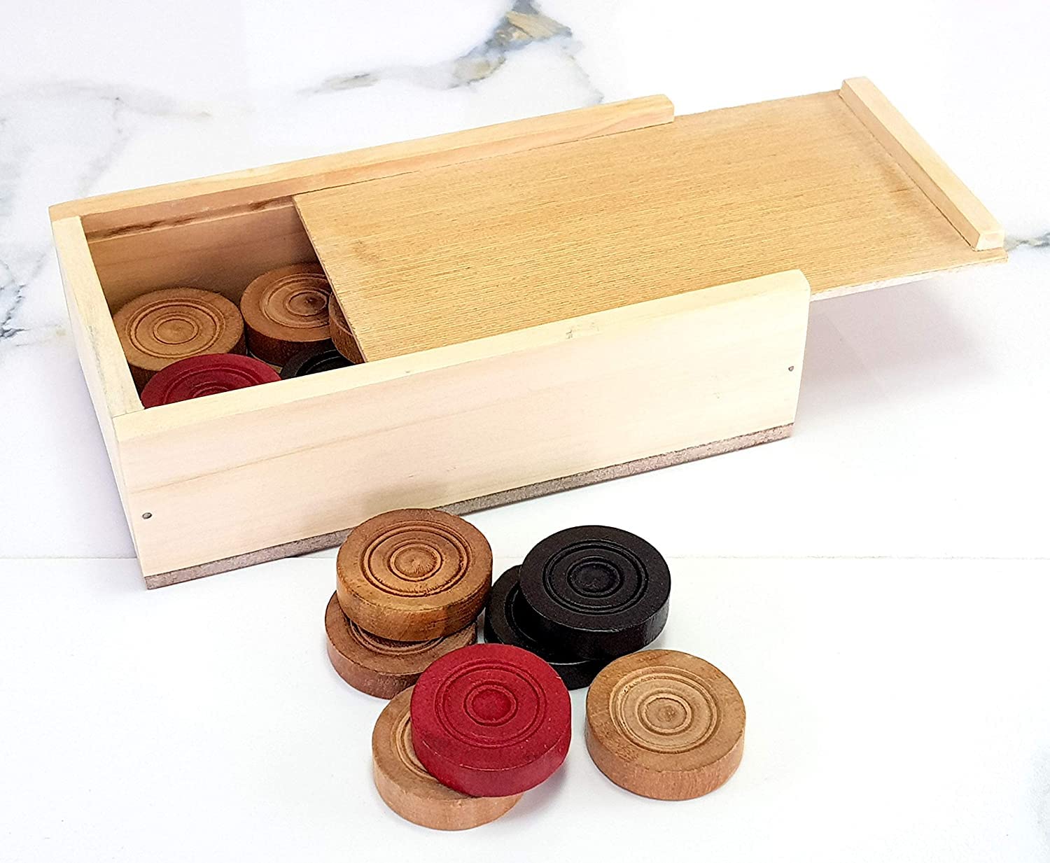 Buy V.G Wooden Carrom Coins Pieces with Wooden Box (Striker Included ...