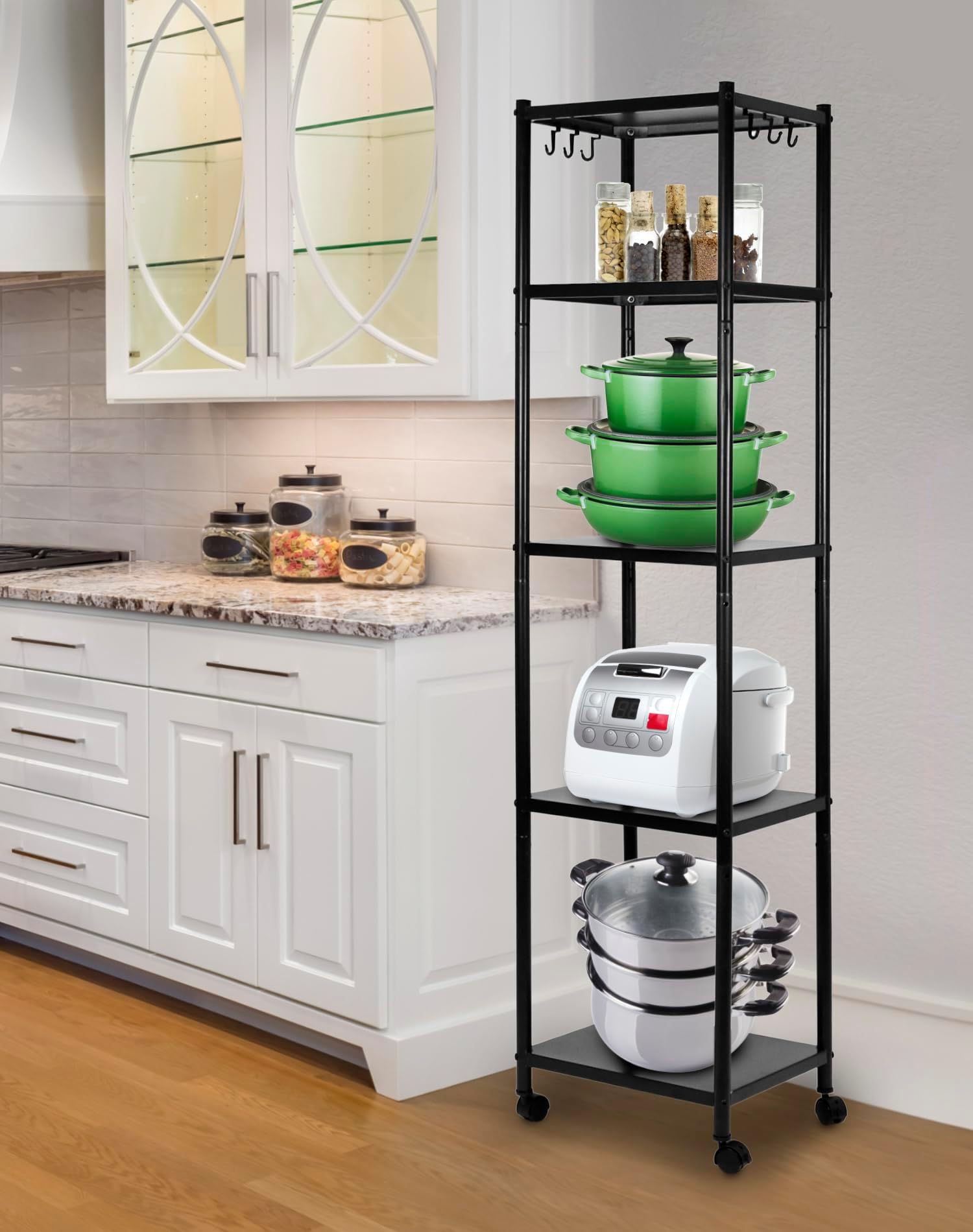 QWORK® Narrow Storage Unit, Shelving Unit, 5 Tier, Kitchen Shelves Free ...