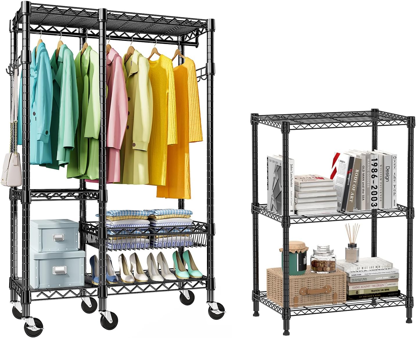 Amazon.com: M MZG 2 PCS 4 Tier Heavy Duty Black Rolling Garment Rack ...