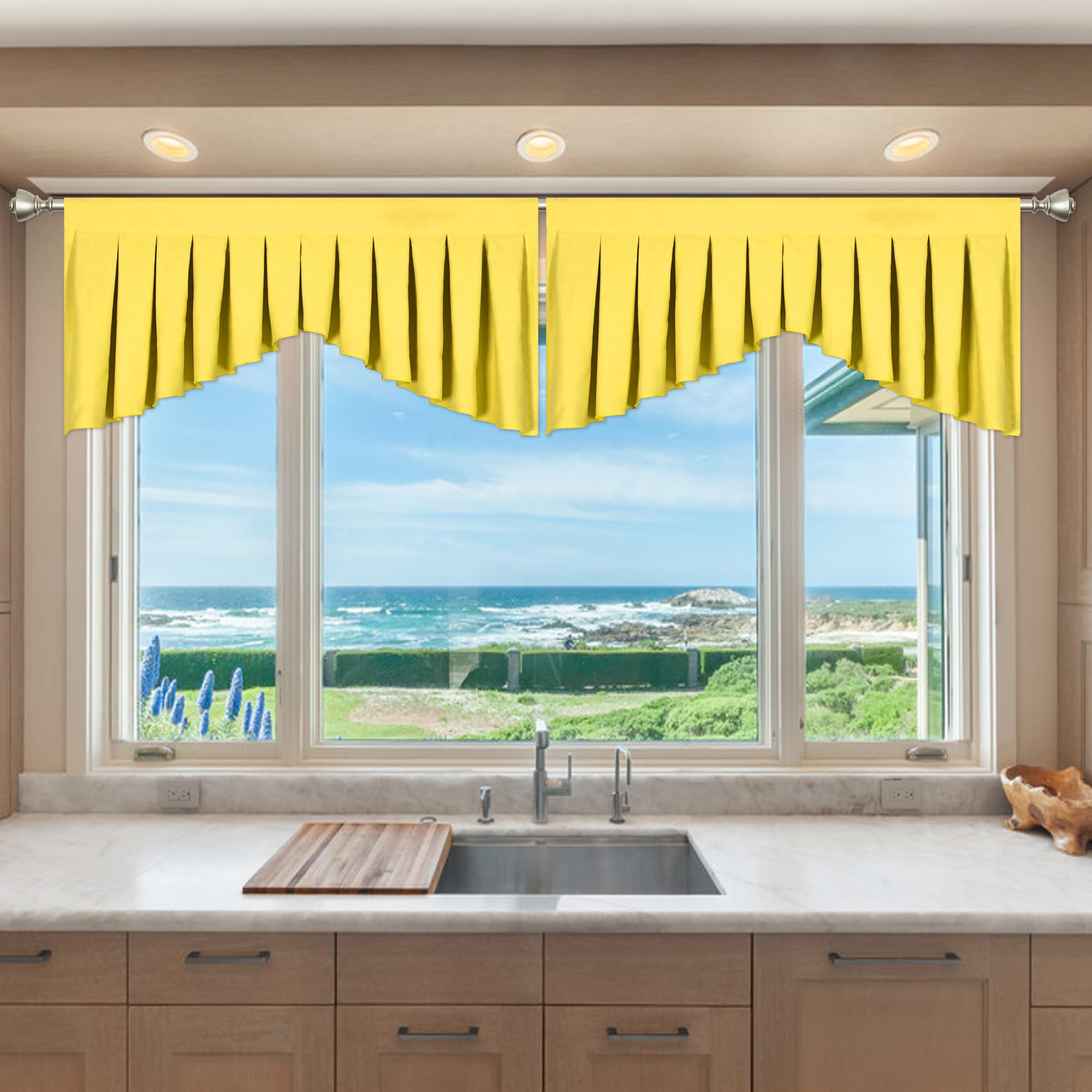Amazon.com: OYRING Brilliant Yellow Window Valance for Kitchen Rod ...