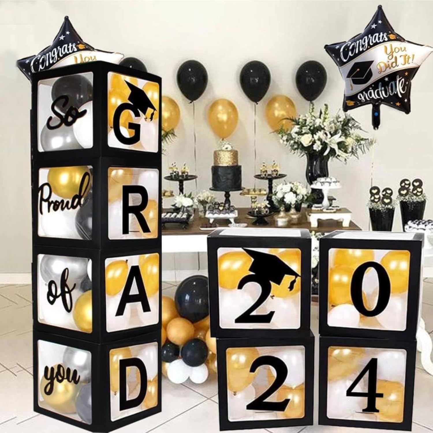 Amazon.com: Class Of 2024 Decorations Black Graduation Balloon Box Kit ...