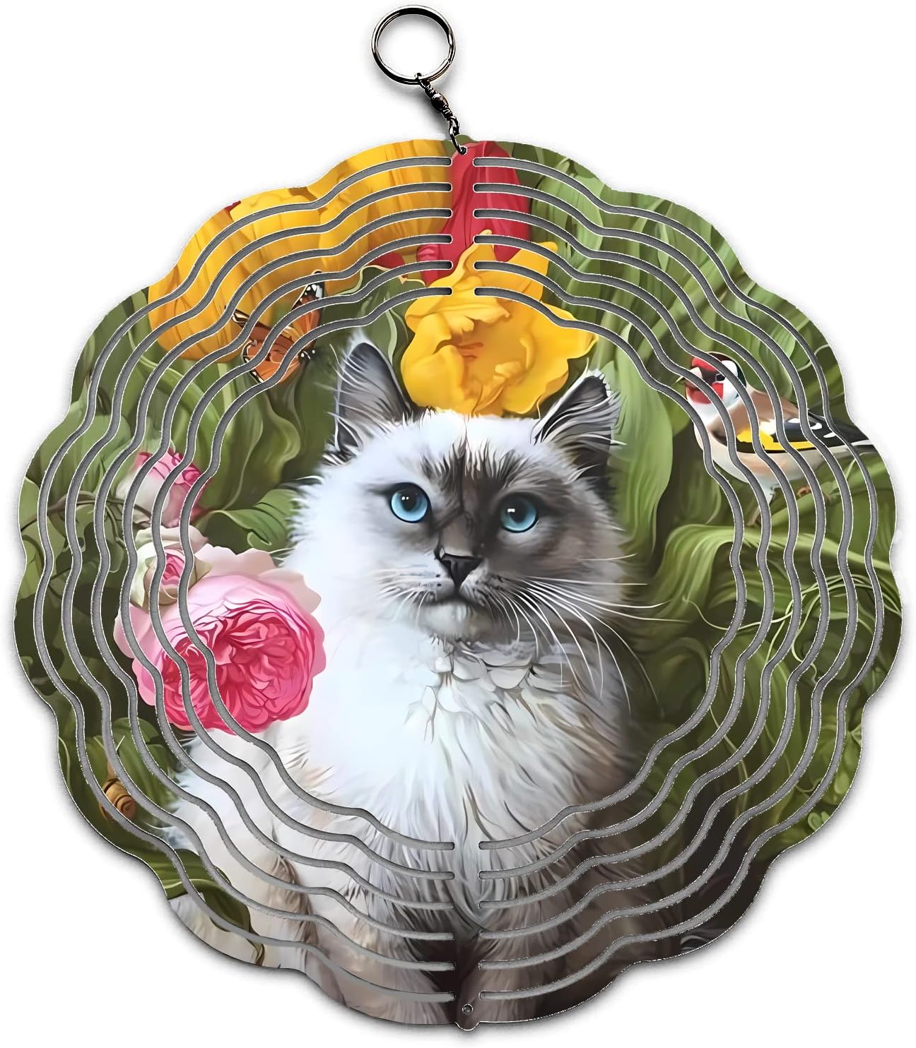 Amazon.com: Siamese Cat on Leaves and Flowers Design Wind Spinner Yard ...