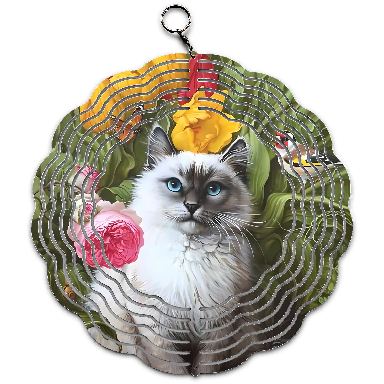 Amazon.com: Siamese Cat on Leaves and Flowers Design Wind Spinner Yard ...
