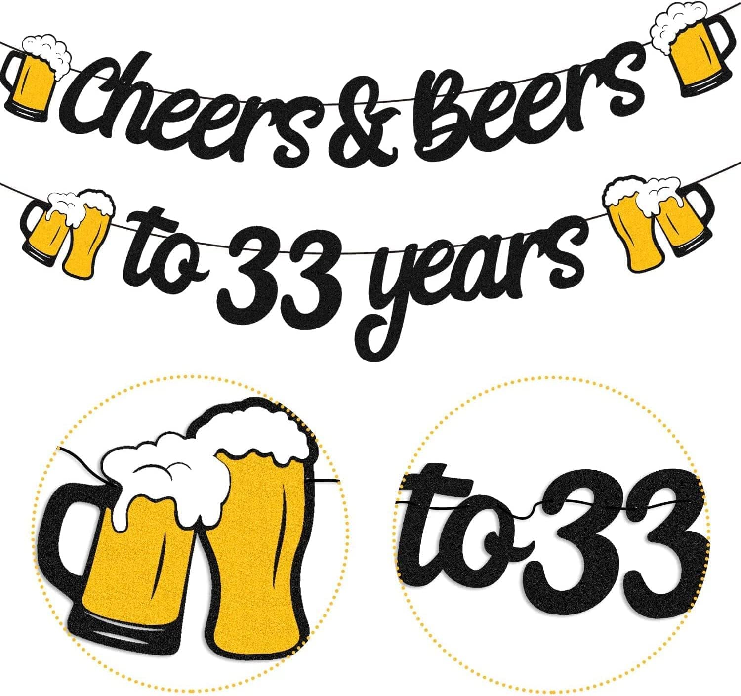 Amazon.com: 33th Birthday Decorations Cheers to 33 Years Banner for Men ...