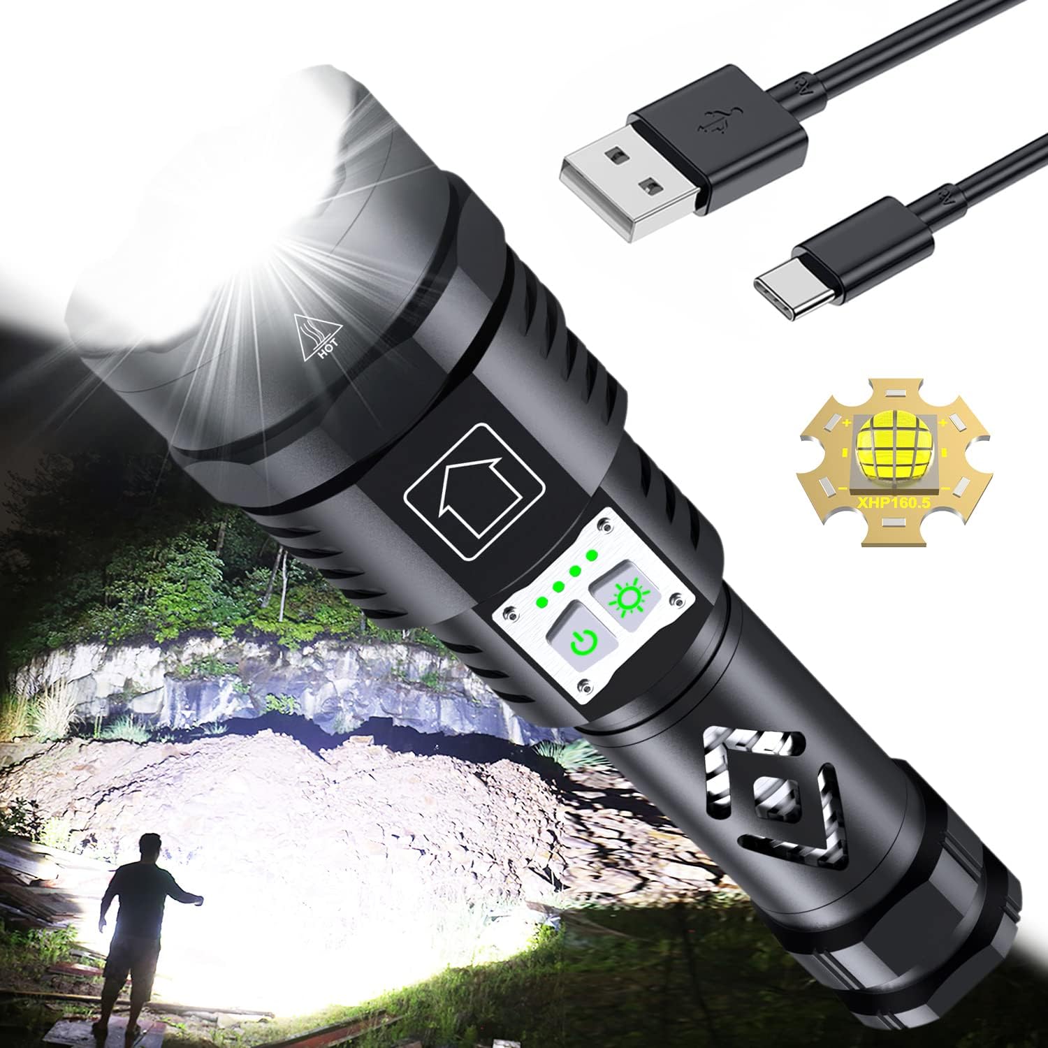 Flashlights High Lumens Rechargeable, 950000LM Super Bright Flashlight ...