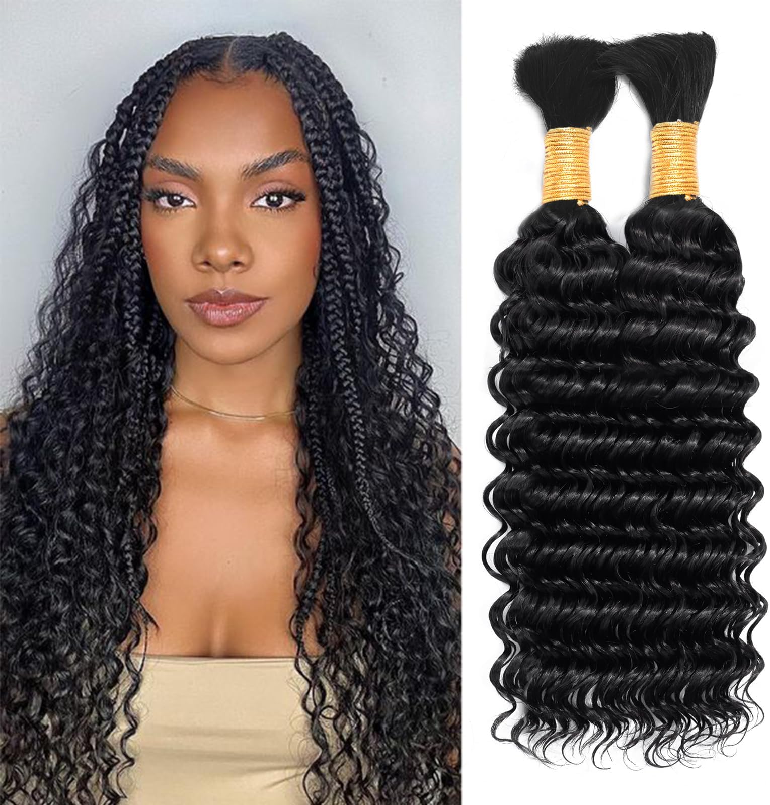 Amazon.com : Deep Wave Bulk Human Hair Braiding Hair 100 percent Human ...